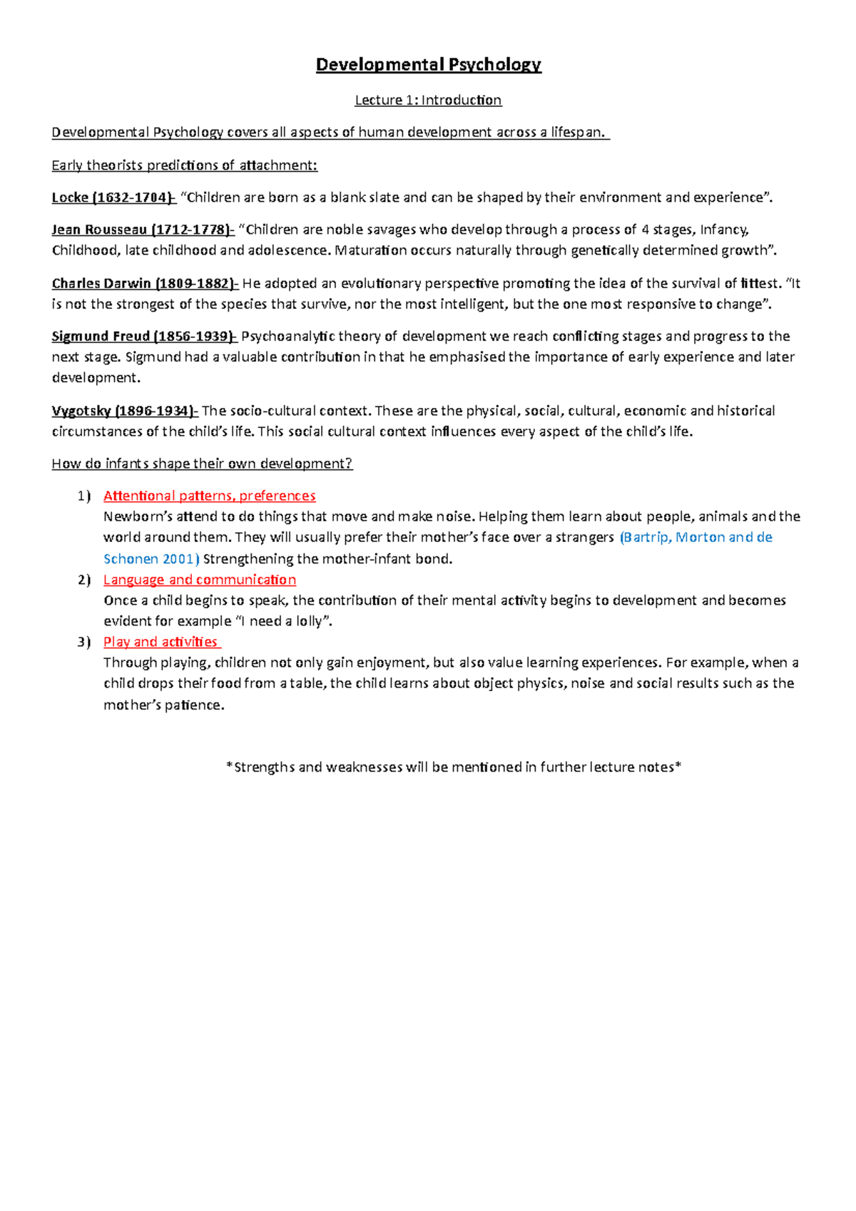 Lecture 1 - Developmental Psychology Lecture 1: Introduction Developmental Psychology covers all ...