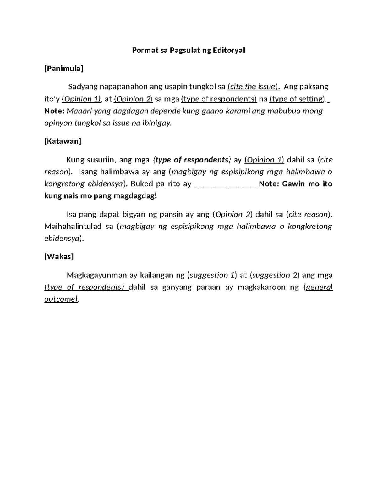 Pormat sa Pagsulat ng Editoryal - Pormat sa Pagsulat ng Editoryal ...