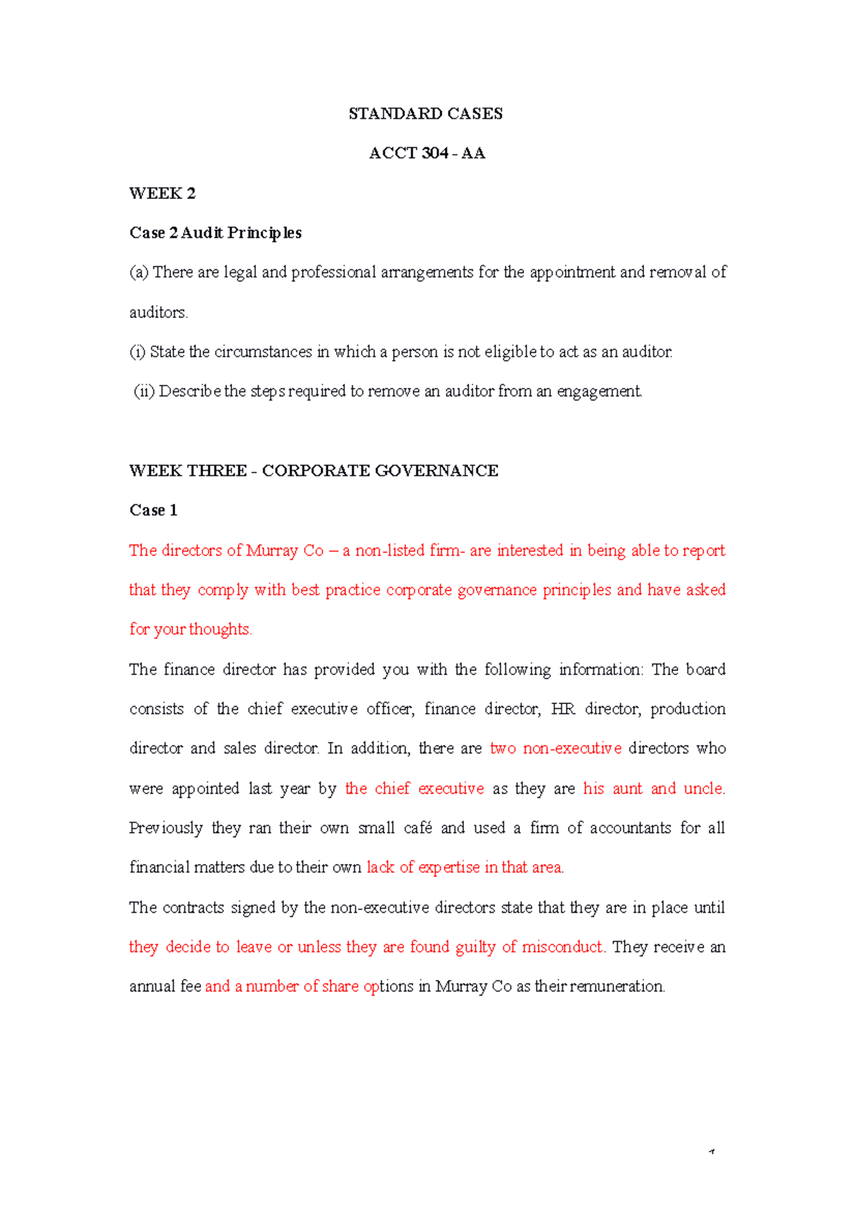 AA Cases - STANDARD CASES ACCT 304 - AA WEEK 2 Case 2 Audit Principles ...