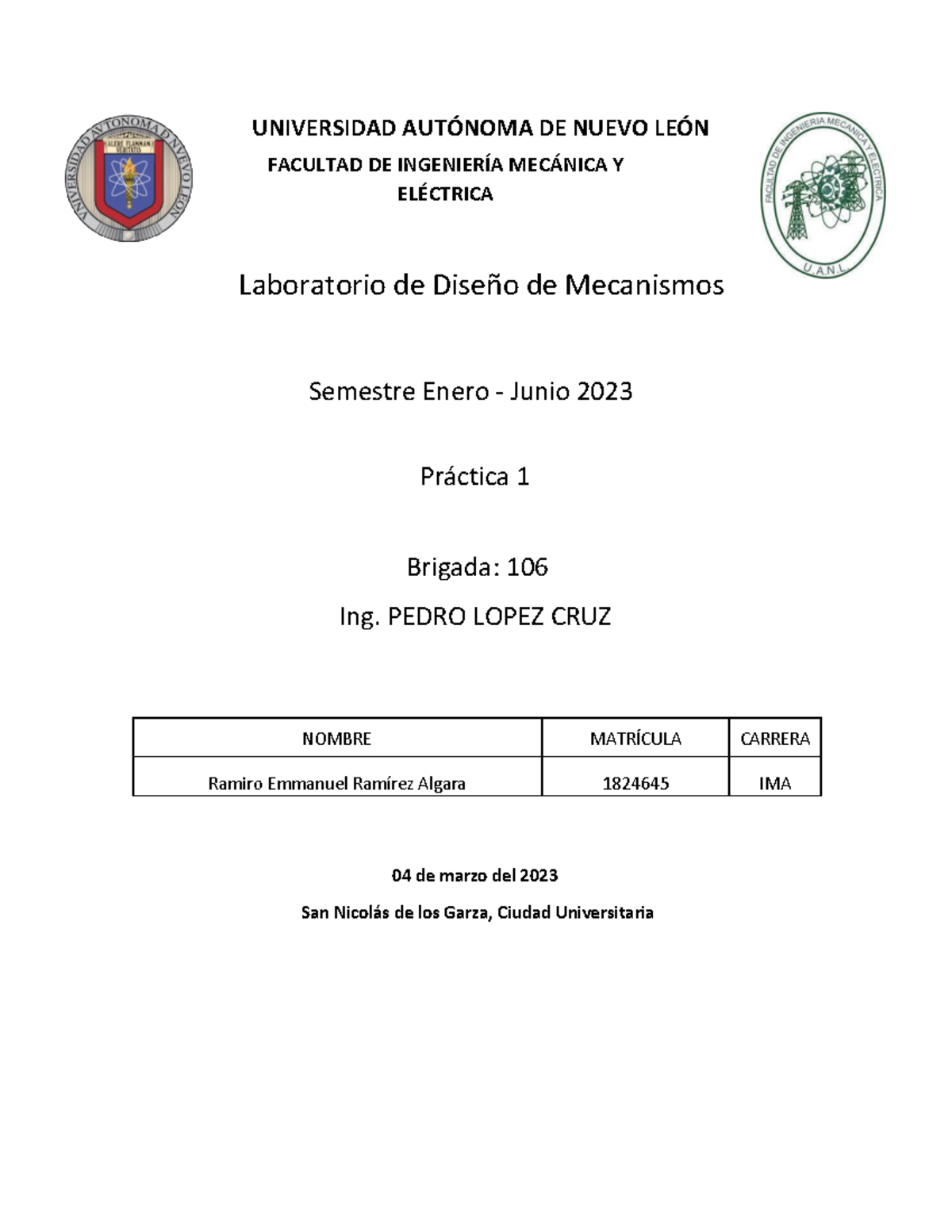 1824645 P01 Labmec 106 - INGENIERIA DE MATERIALES - UNIVERSIDAD AUT”NOMA DE NUEVO LE”N FACULTAD ...