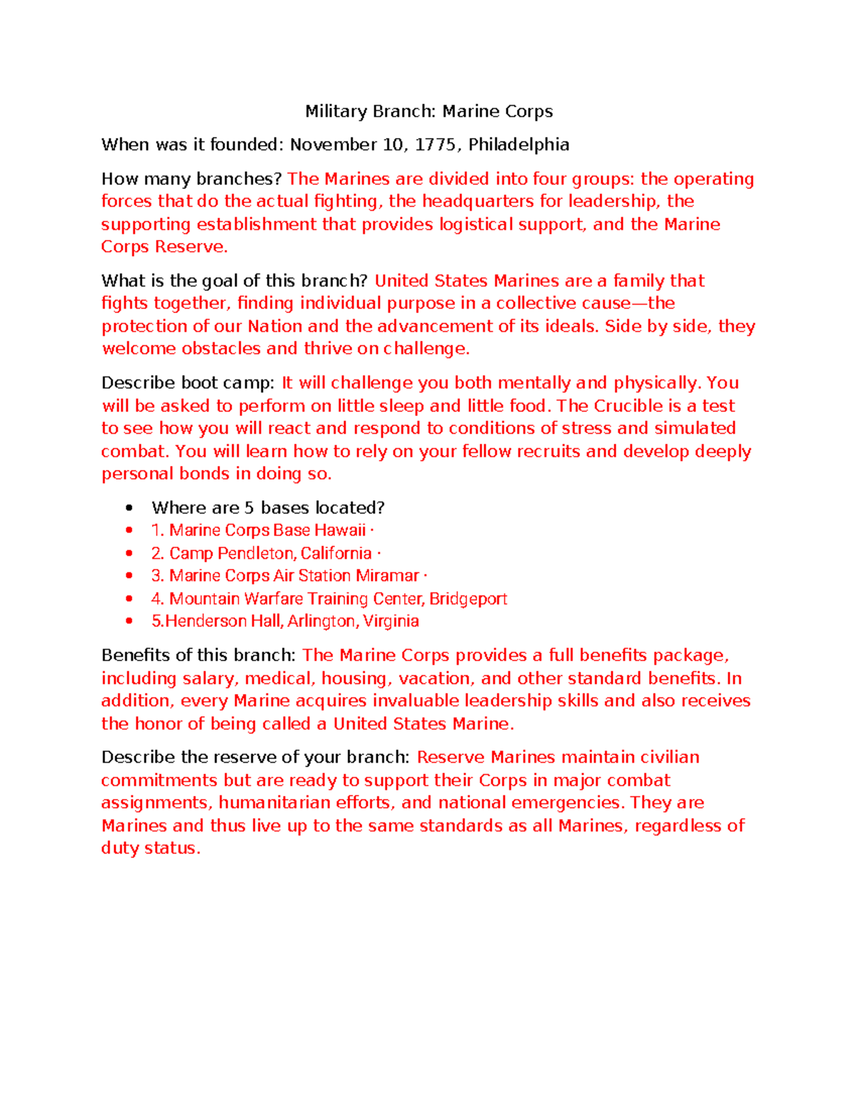 Military Branch Marine Corps - What is the goal of this branch? United ...