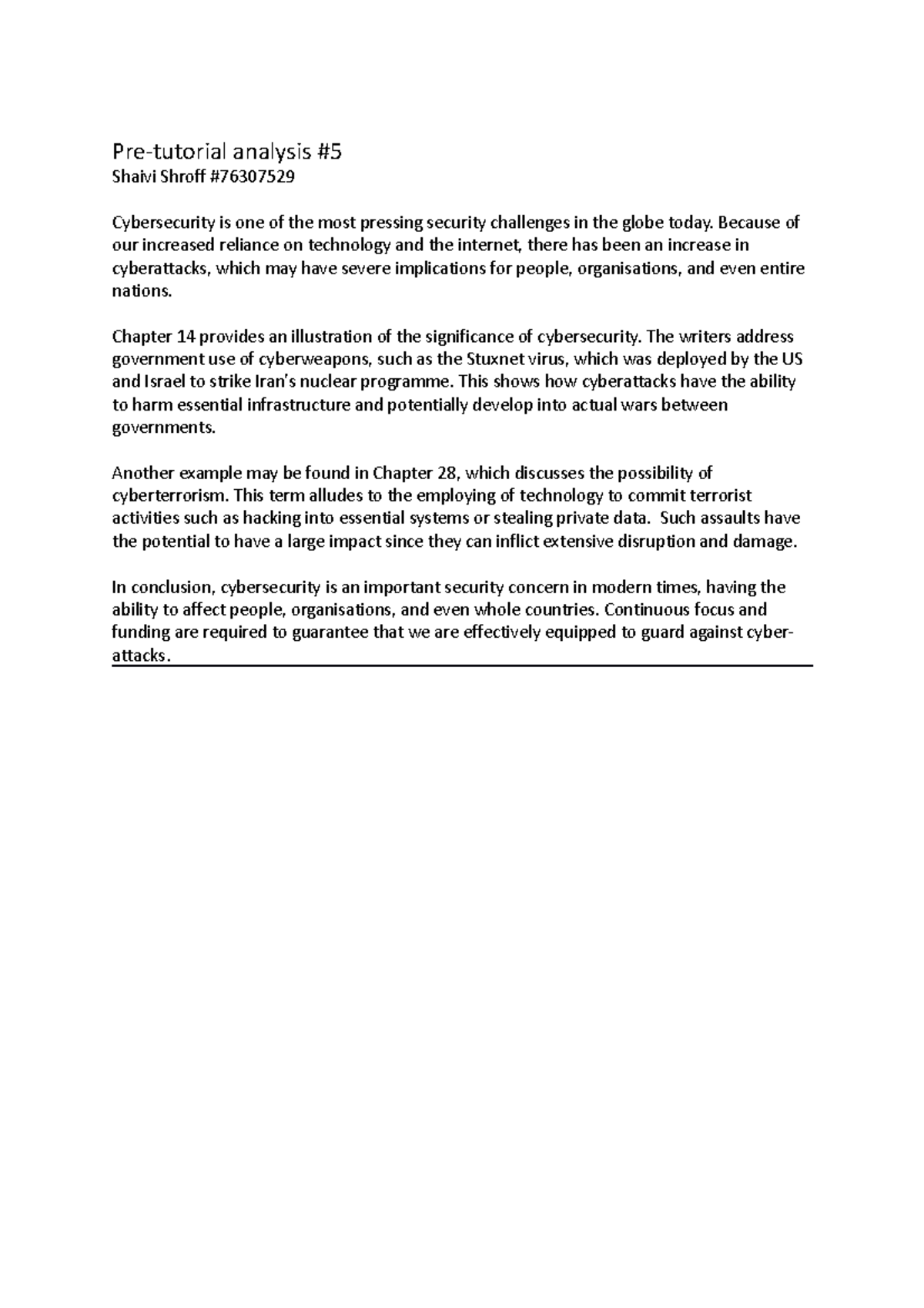 Pre-tutorial analysis #5 - Pre-tutorial analysis Shaivi Shroff ...