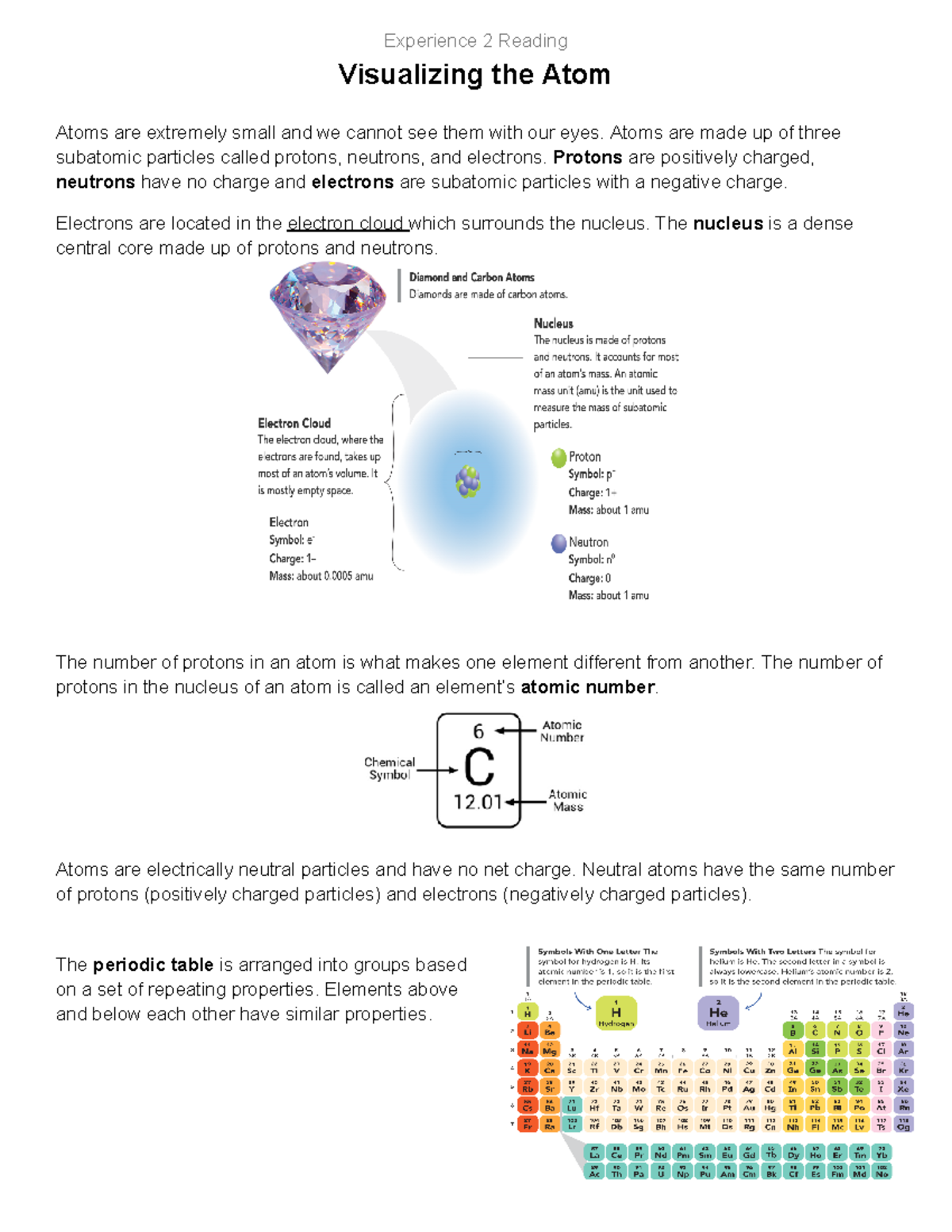 Experience 2 Reading CP - Experience 2 Reading Visualizing the Atom ...