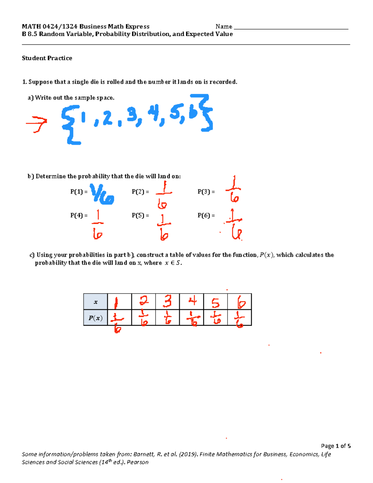 Notes B 8.5 Random Variable, Probability Distribution, and Expected ...