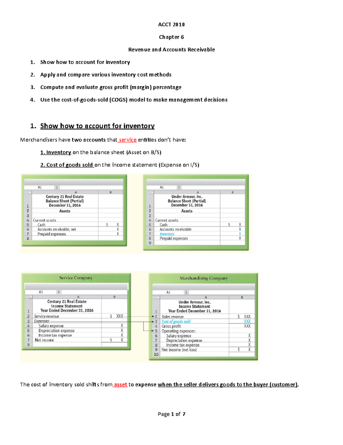Chapter 6 Outline - ACCT 2010 Chapter 6 Revenue and Accounts Receivable ...