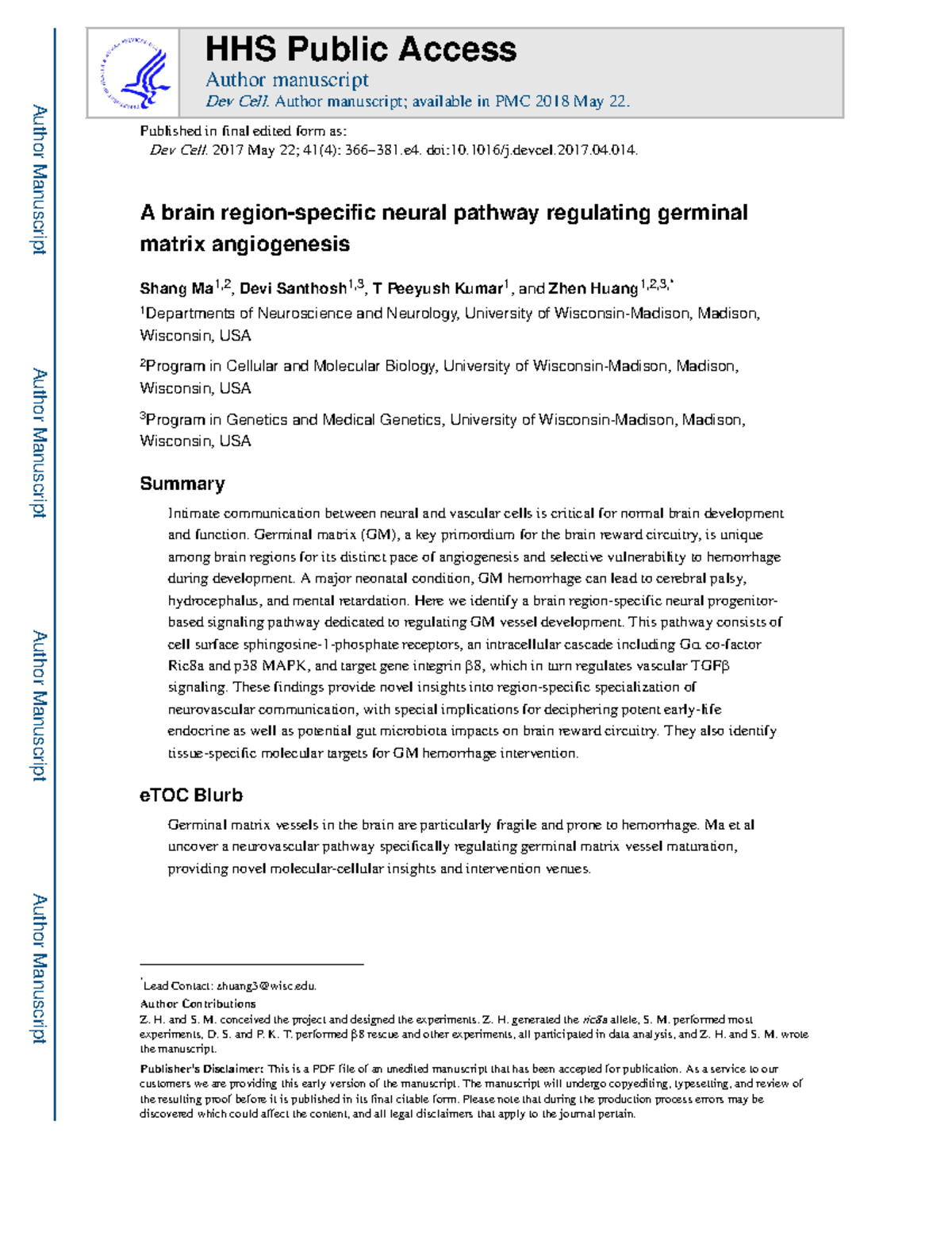 A brain region specific neural pathway regulating germinal matrix - A ...