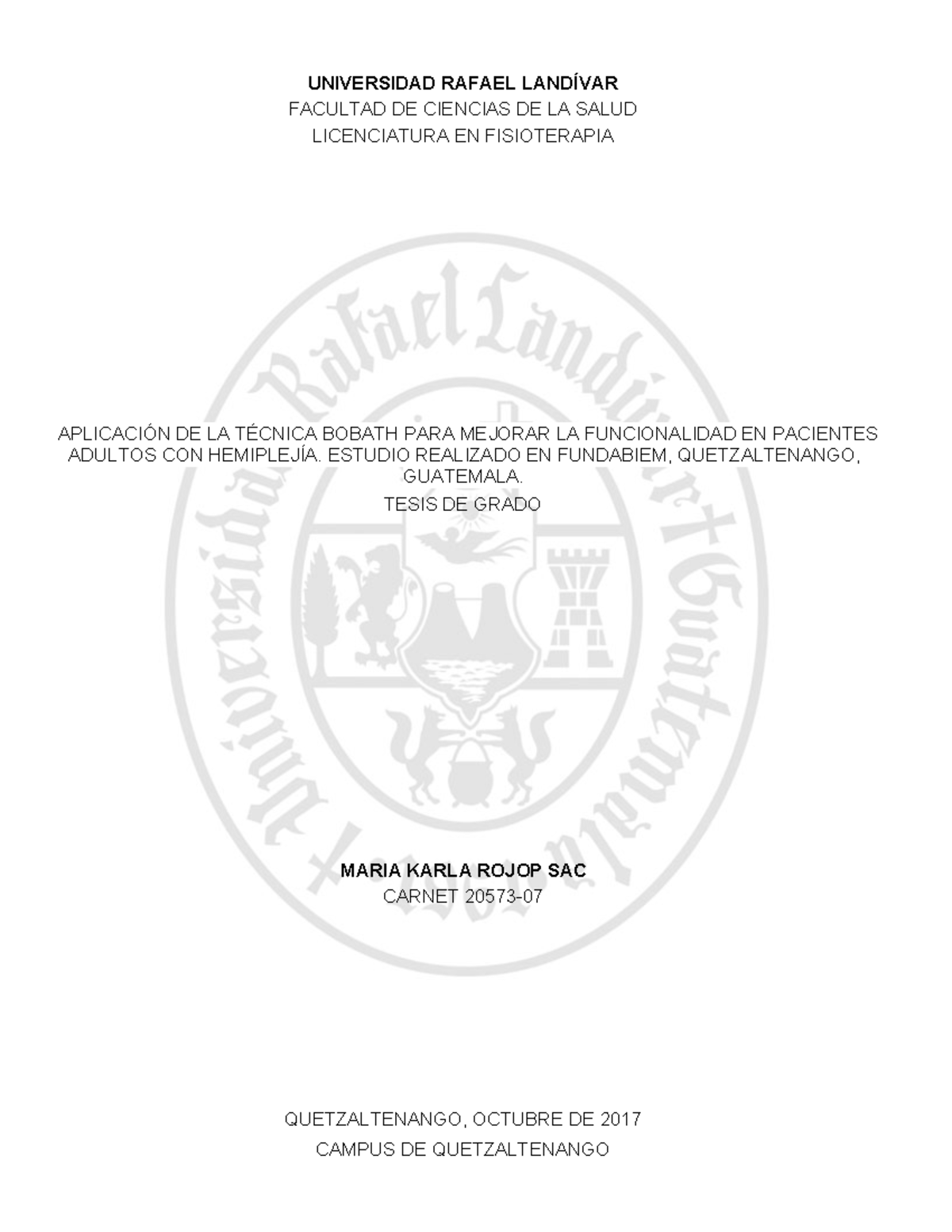 Aplicacion de la tecnica de bobath - APLICACIÓN DE LA TÉCNICA BOBATH PARA MEJORAR LA ...