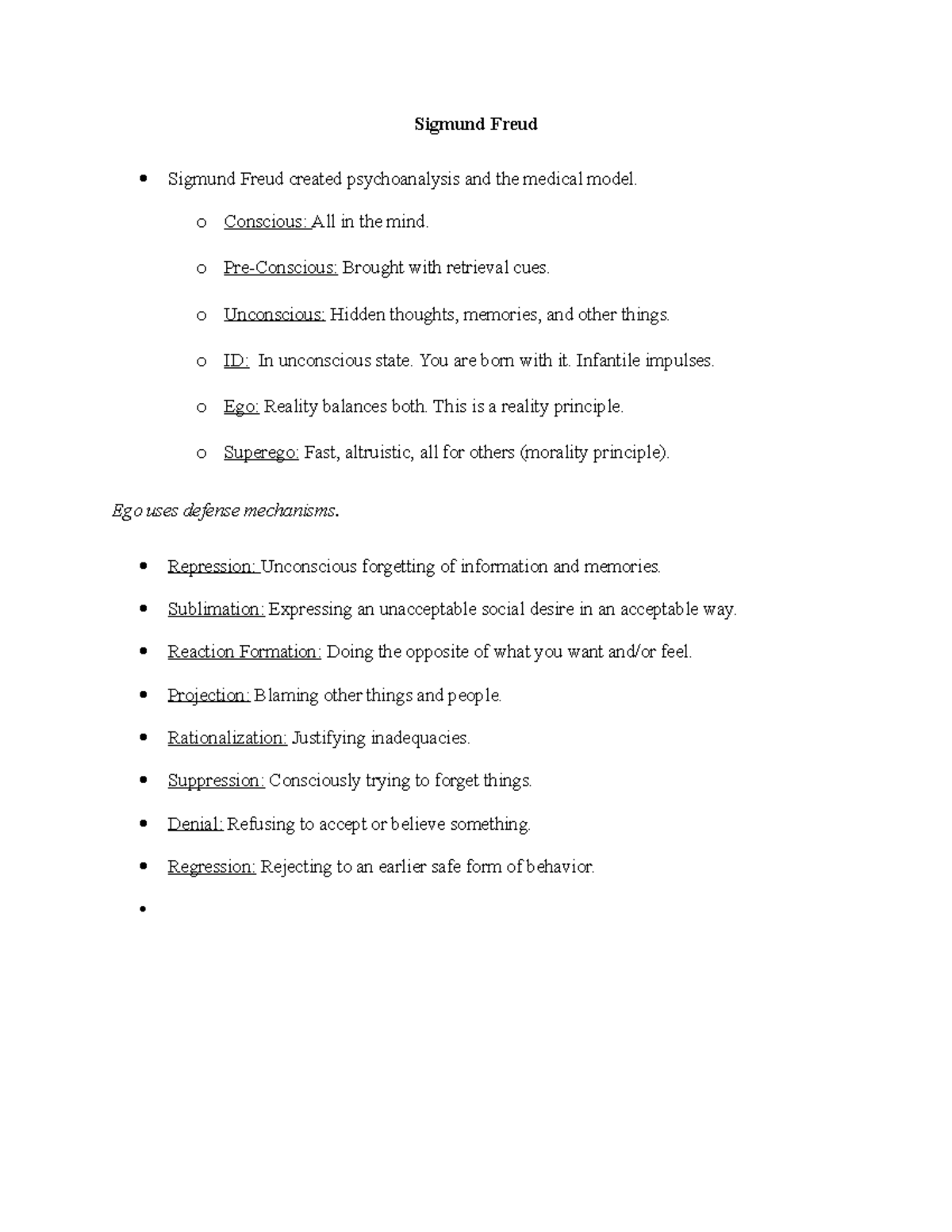 Sigmund Freud notes - Sigmund Freud Sigmund Freud created ...