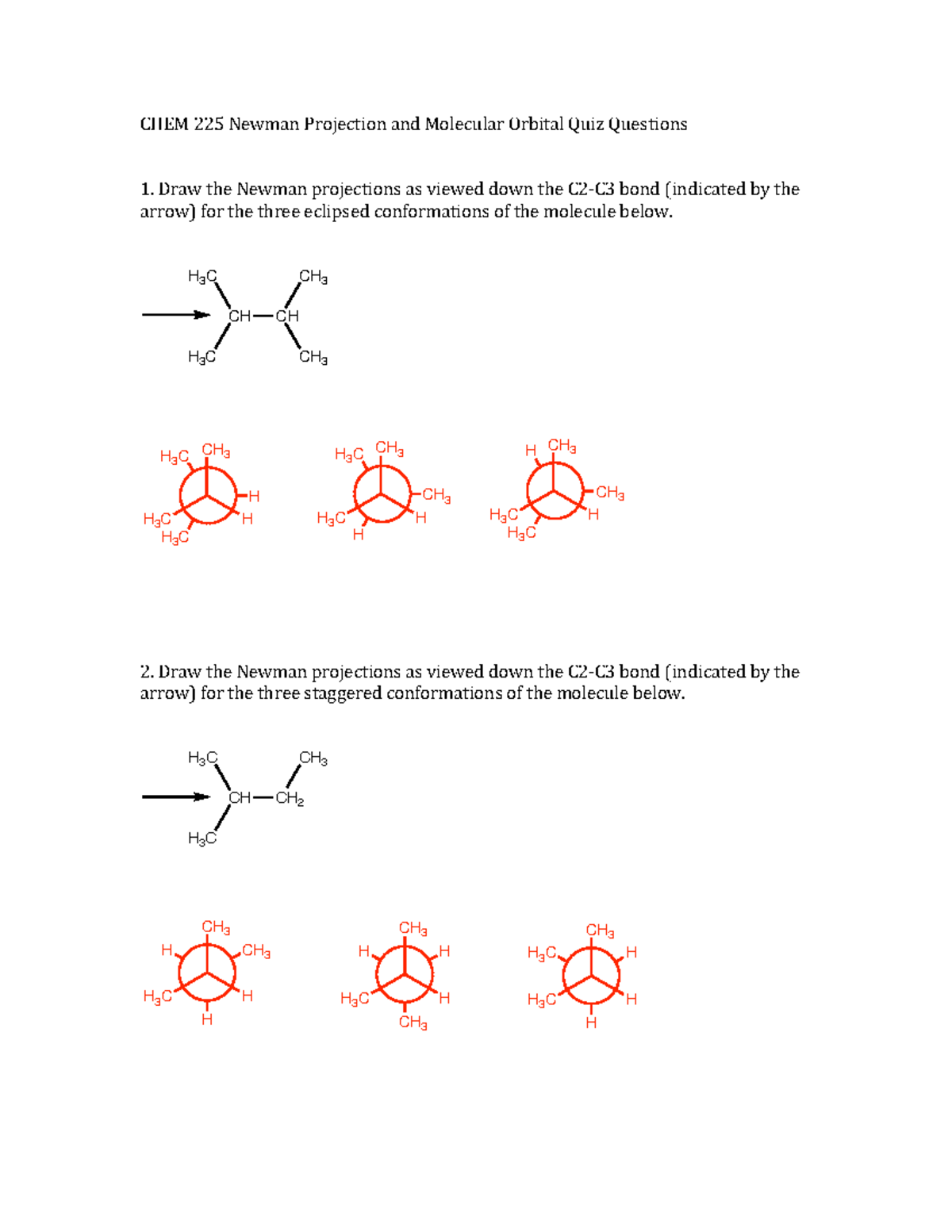 FA23CHEM225Newman Projection And MOQuestions Key - CHEM 225 Newman ...