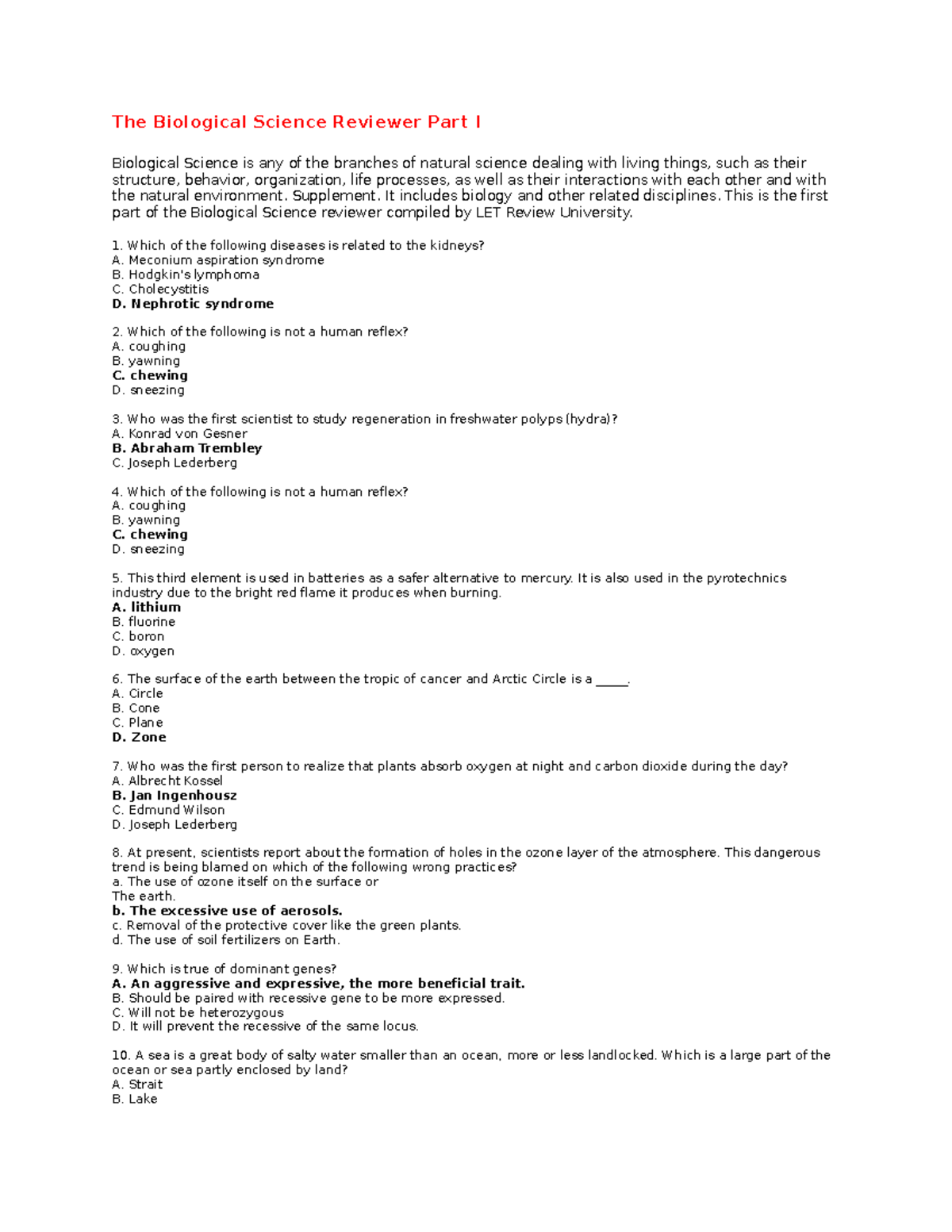 The Biological Science Reviewer with answers - The Biological Science ...