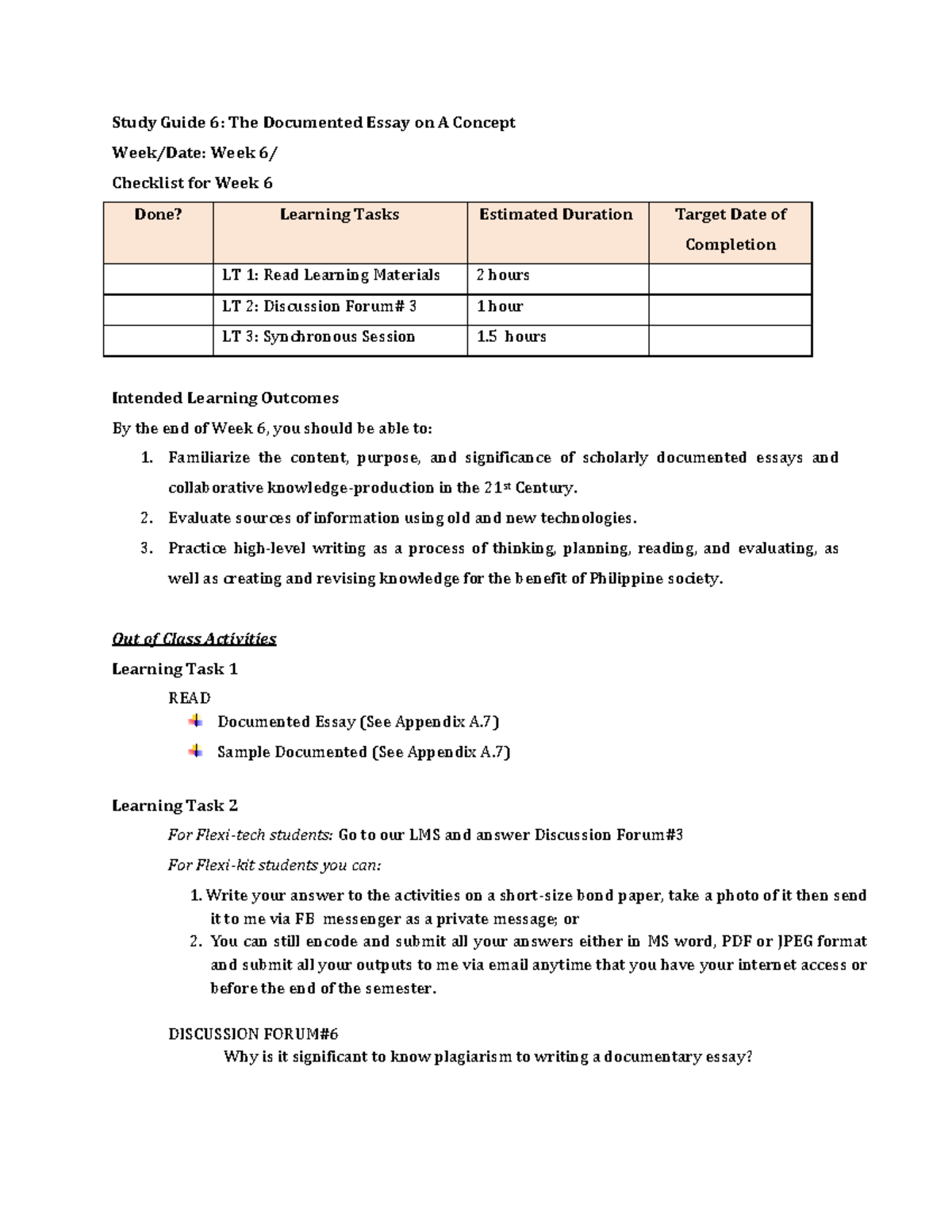 Study Guide 6 Week - Study Guide 6: The Documented Essay on A Concept ...