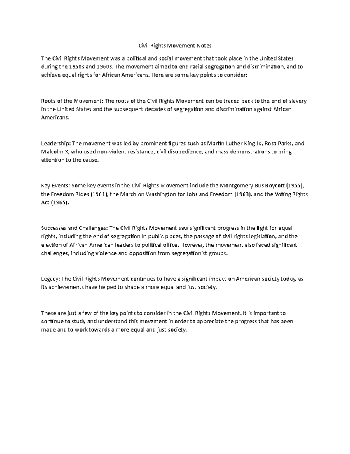 Civil Rights Movement Notes - The movement aimed to end racial ...