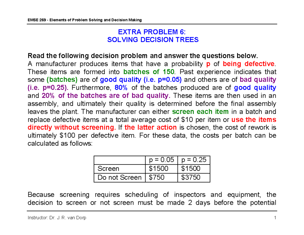 Extra Problem 6 - Solving Decision Trees - Solution Key - EXTRA PROBLEM ...