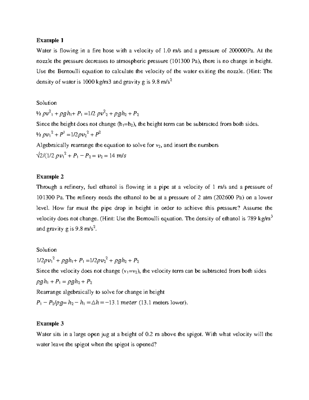 Bernouli Equation Problems 1 - Example 1 Water is flowing in a fire ...