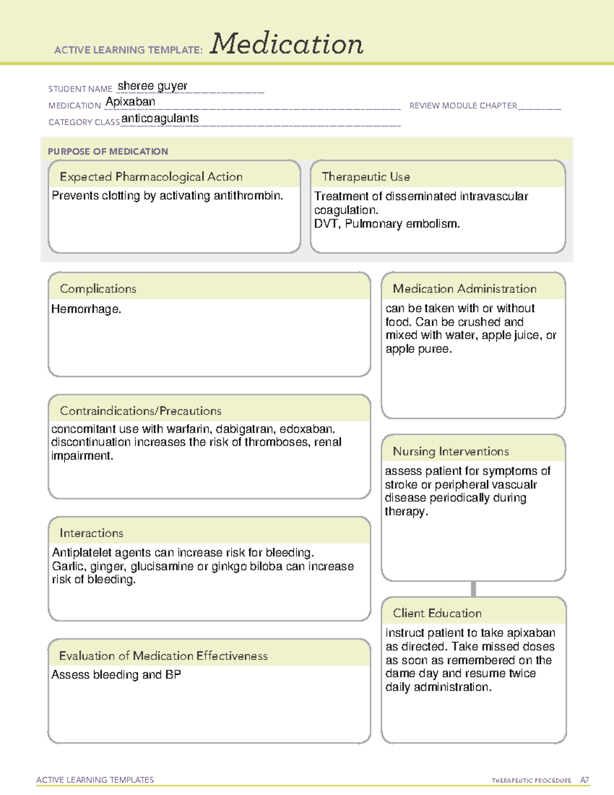Med card 6 - med card - ACTIVE LEARNING TEMPLATES TherapeuTic procedure ...