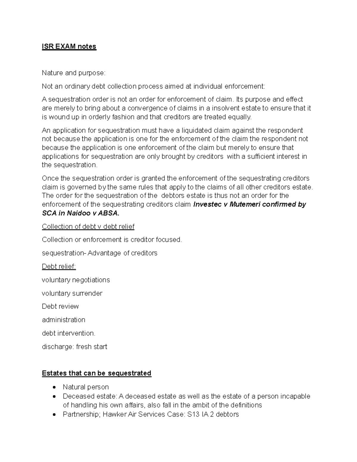 ISR EXAM Notes - ISR EXAM notes Nature and purpose: Not an ordinary ...