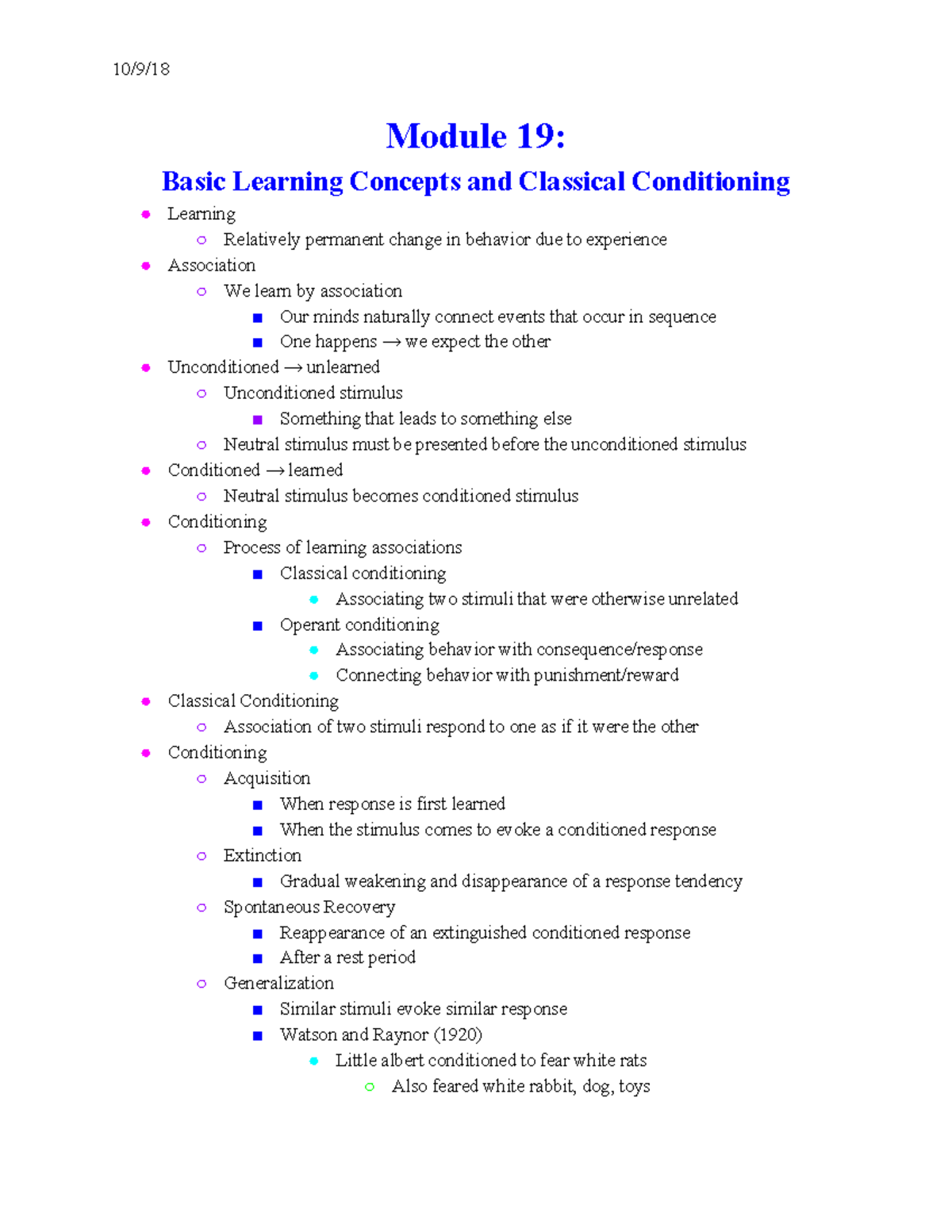 Module 19-24 for Intro to Psych - 10/9/18 Module 19: Basic Learning ...