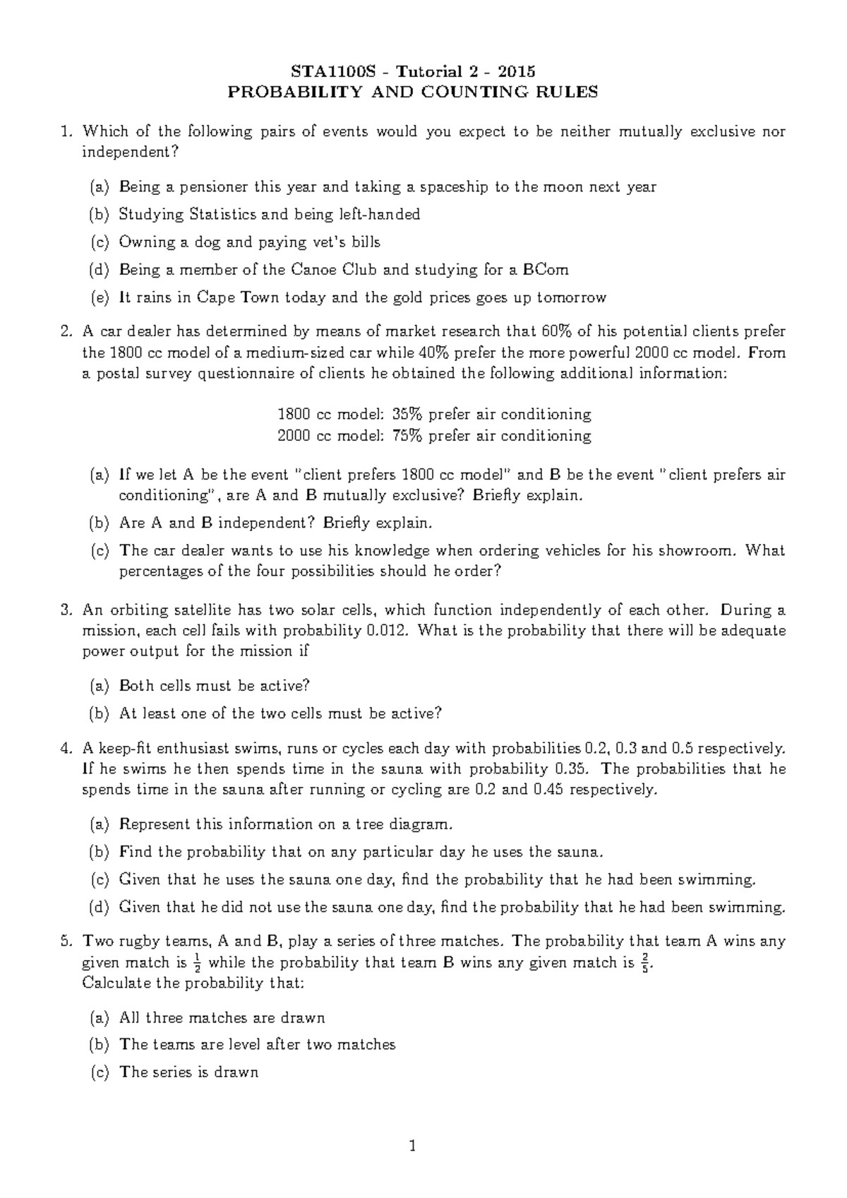 Tut Work 2 - Probability and counting rules 2015 - STA1100S - Tutorial ...