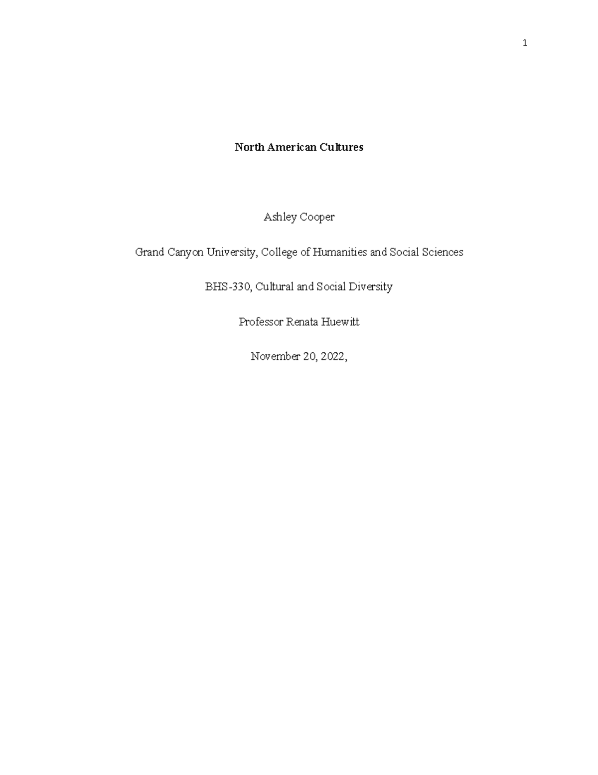 North America Paper - Assignment for week 5 - North American Cultures ...