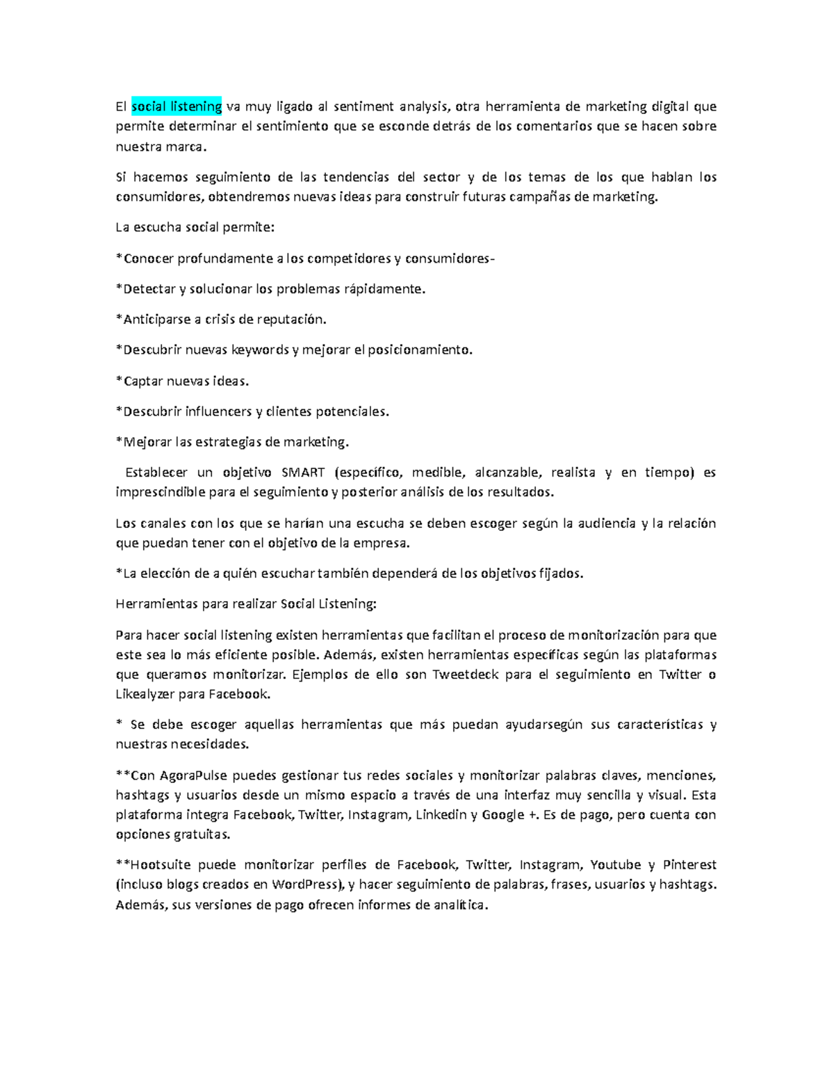 Modulo TRES lectura 2, 3 y 4 - El social listening va muy ligado al sentiment analysis, otra ...