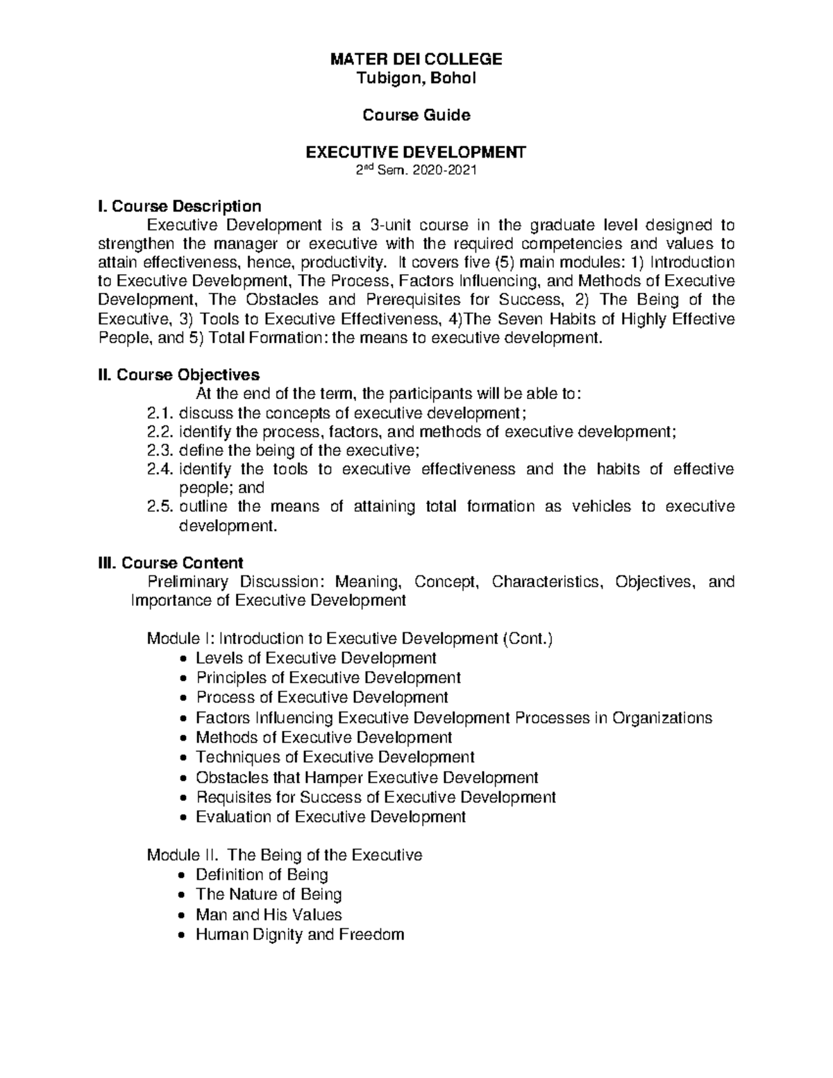 Cousre Syllabus - MATER DEI COLLEGE Tubigon, Bohol Course Guide ...