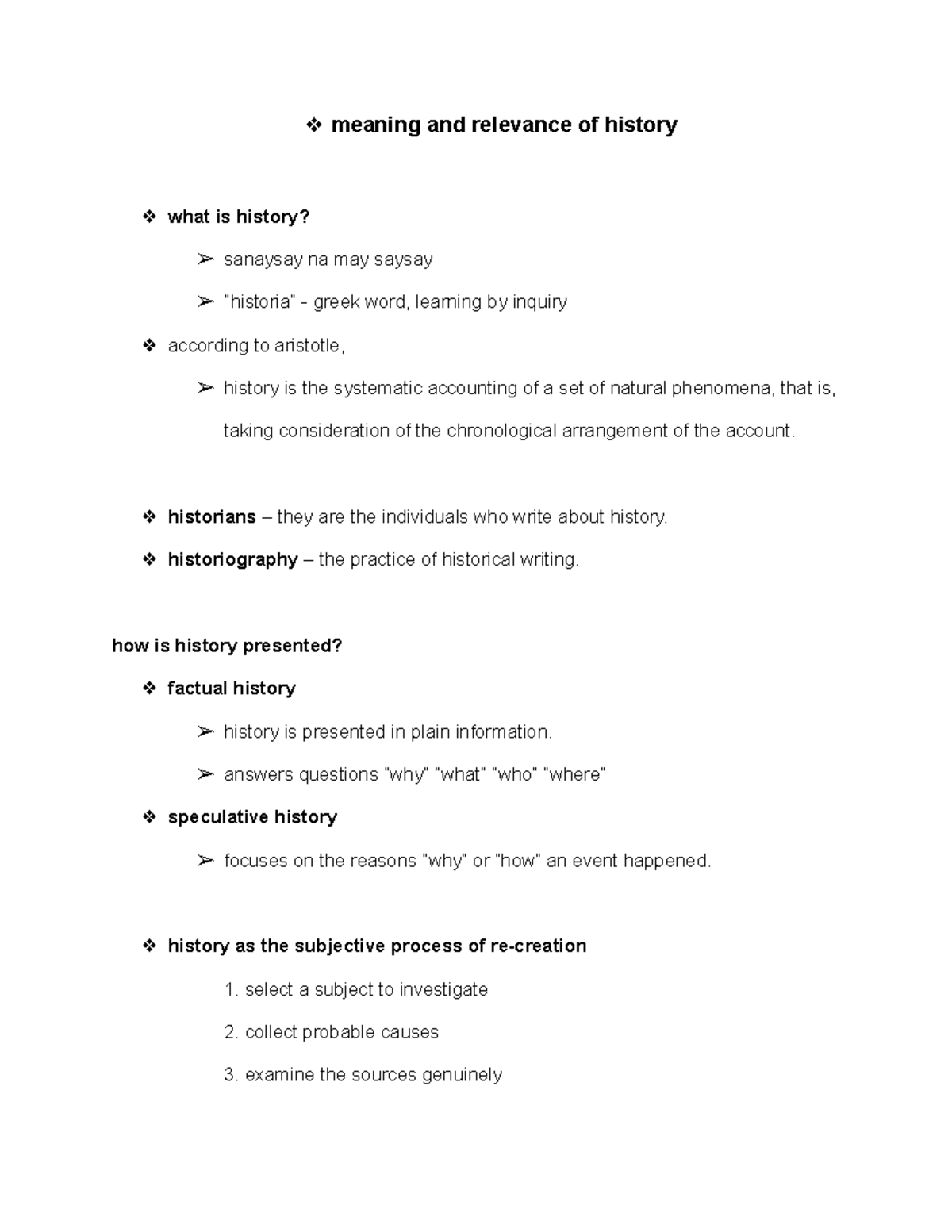 Rph-notes - RPH - meaning and relevance of history what is history ...