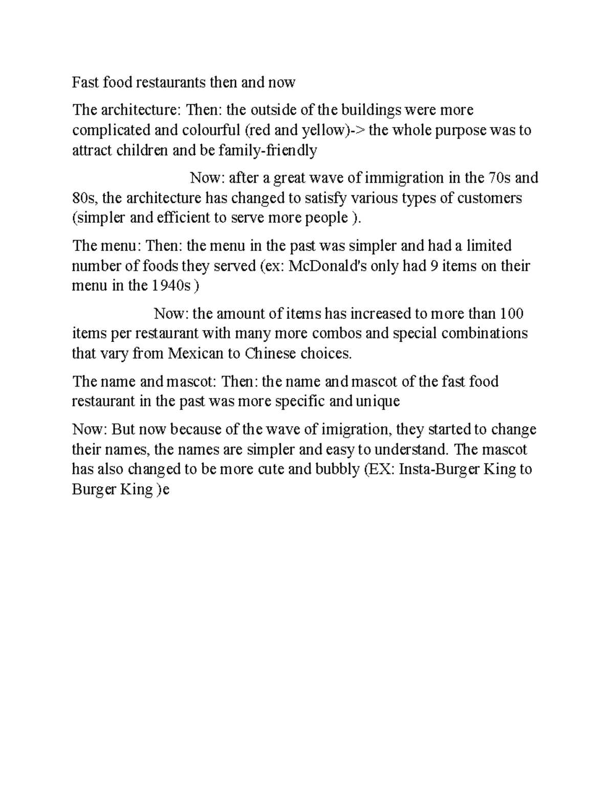 Fast food restaurants then and now - The menu: Then: the menu in the ...