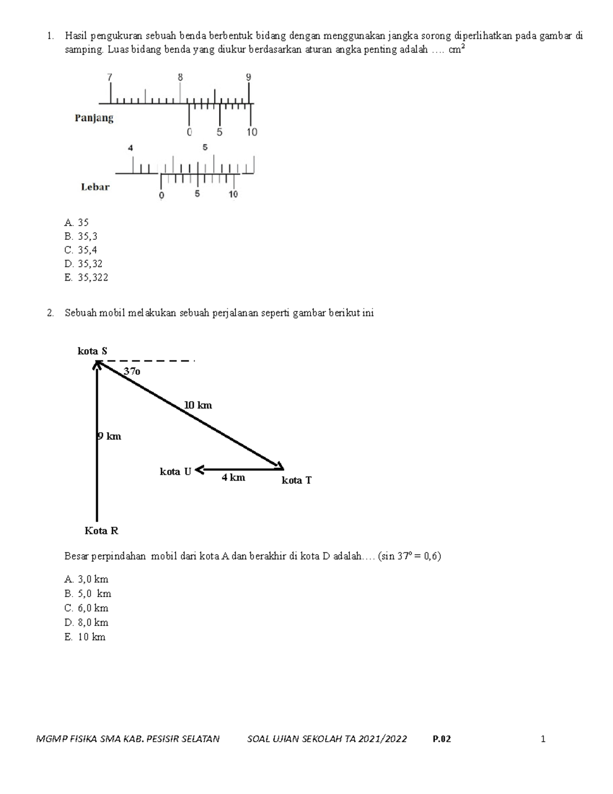 Paket 02 US fisika 2022 ok - Hasil pengukuran sebuah benda berbentuk bidang dengan menggunakan ...