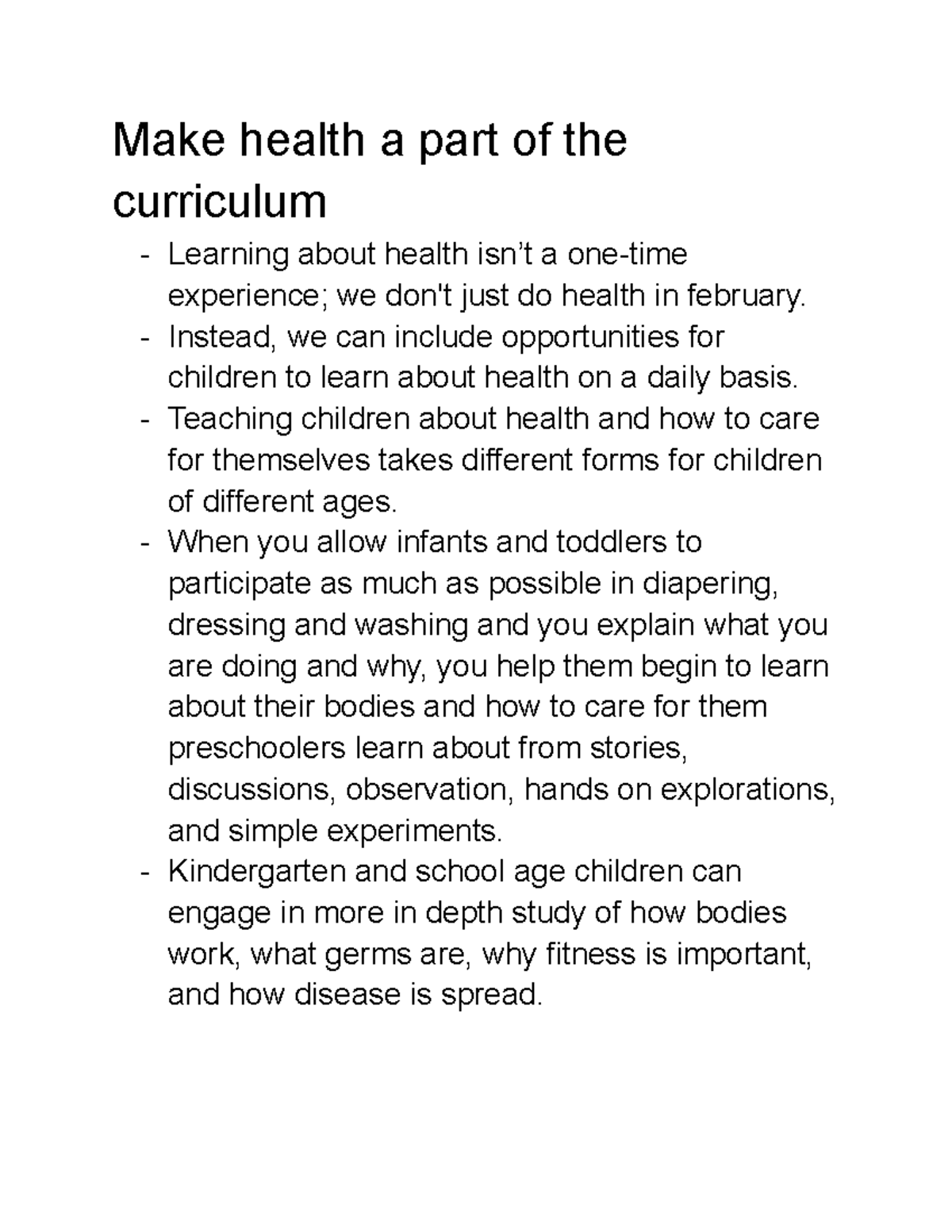 Make health a part of the curriculum - Make health a part of the ...