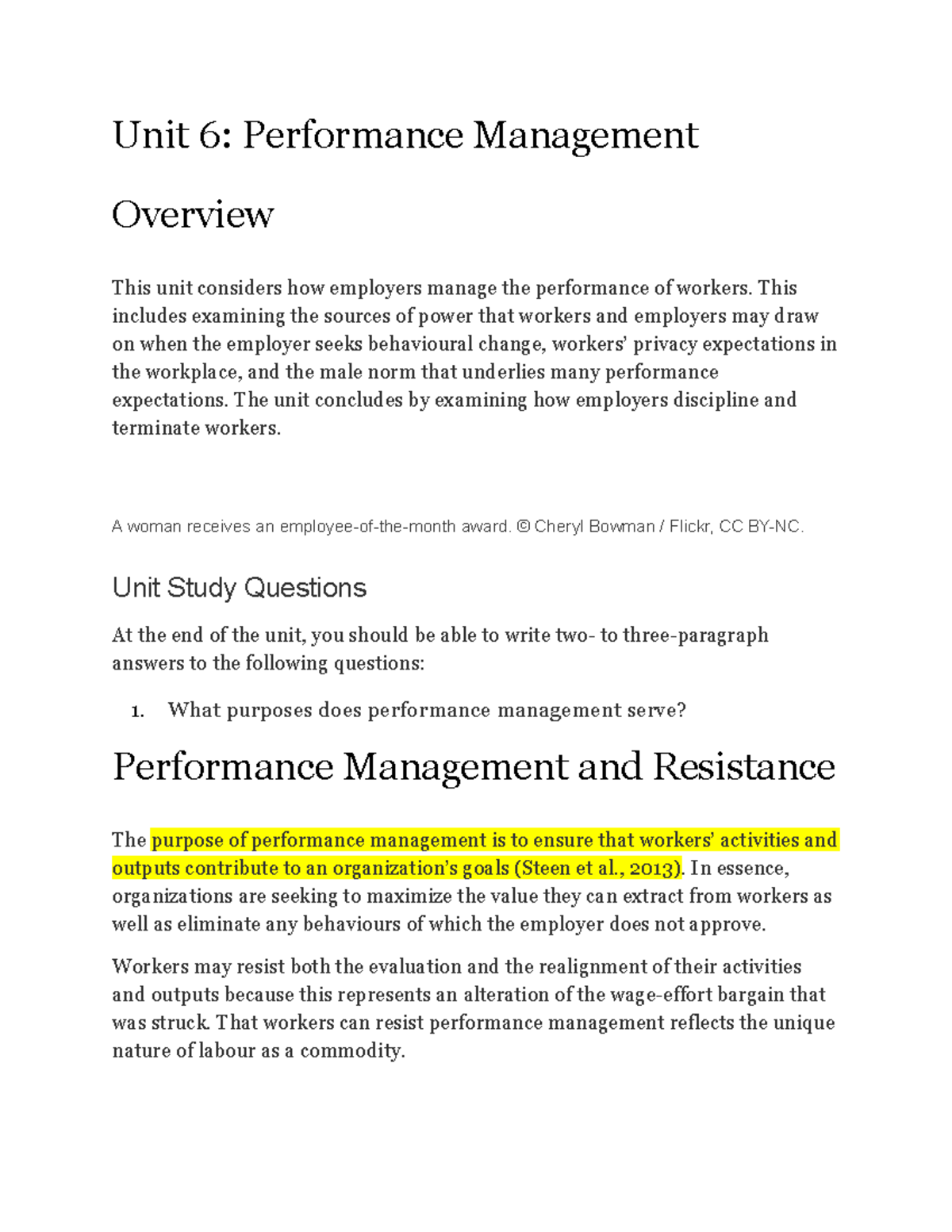 Unit 6 - HRMT 386 - Unit 6: Performance Management Overview This unit ...