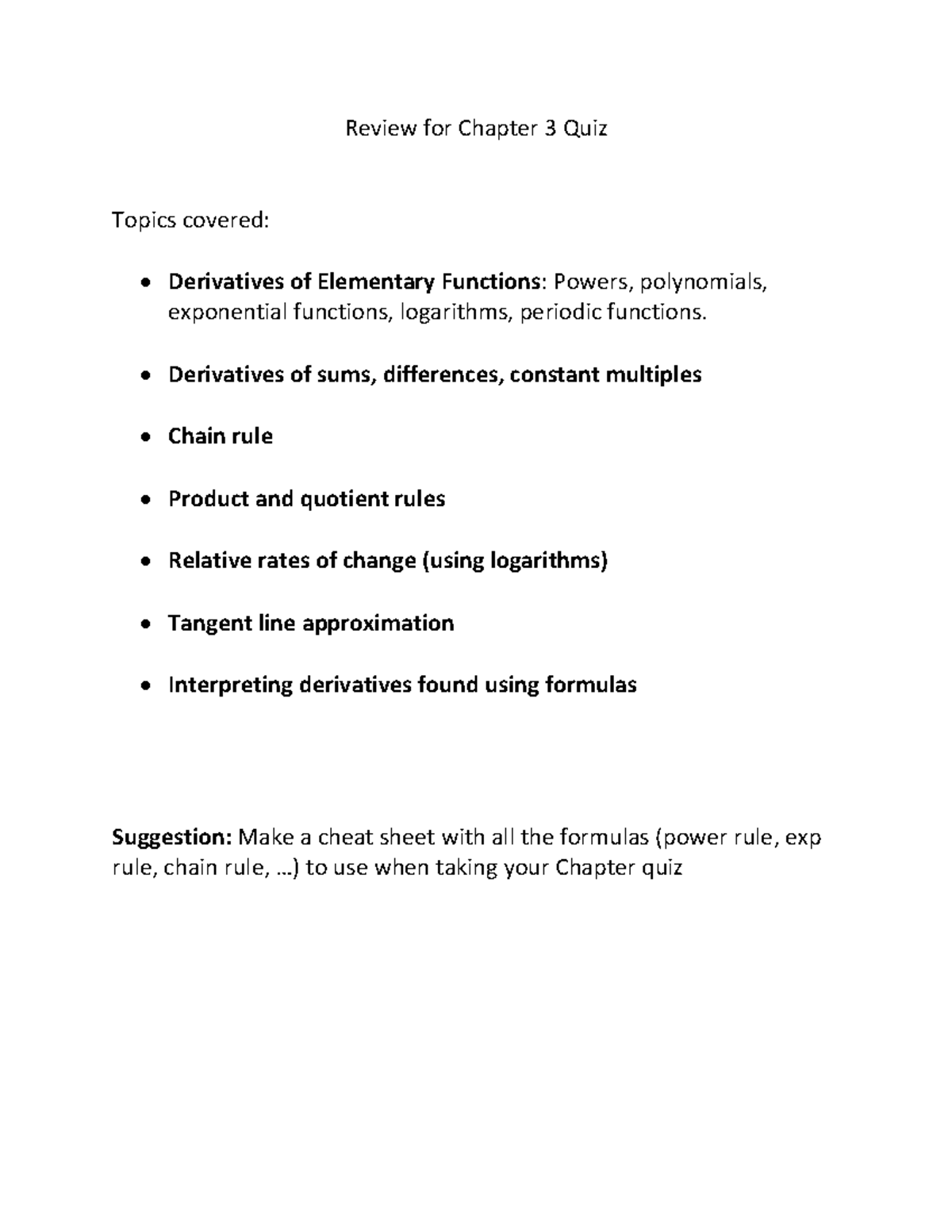 Chapter 3 Review (completed) - Review for Chapter 3 Quiz Topics covered ...