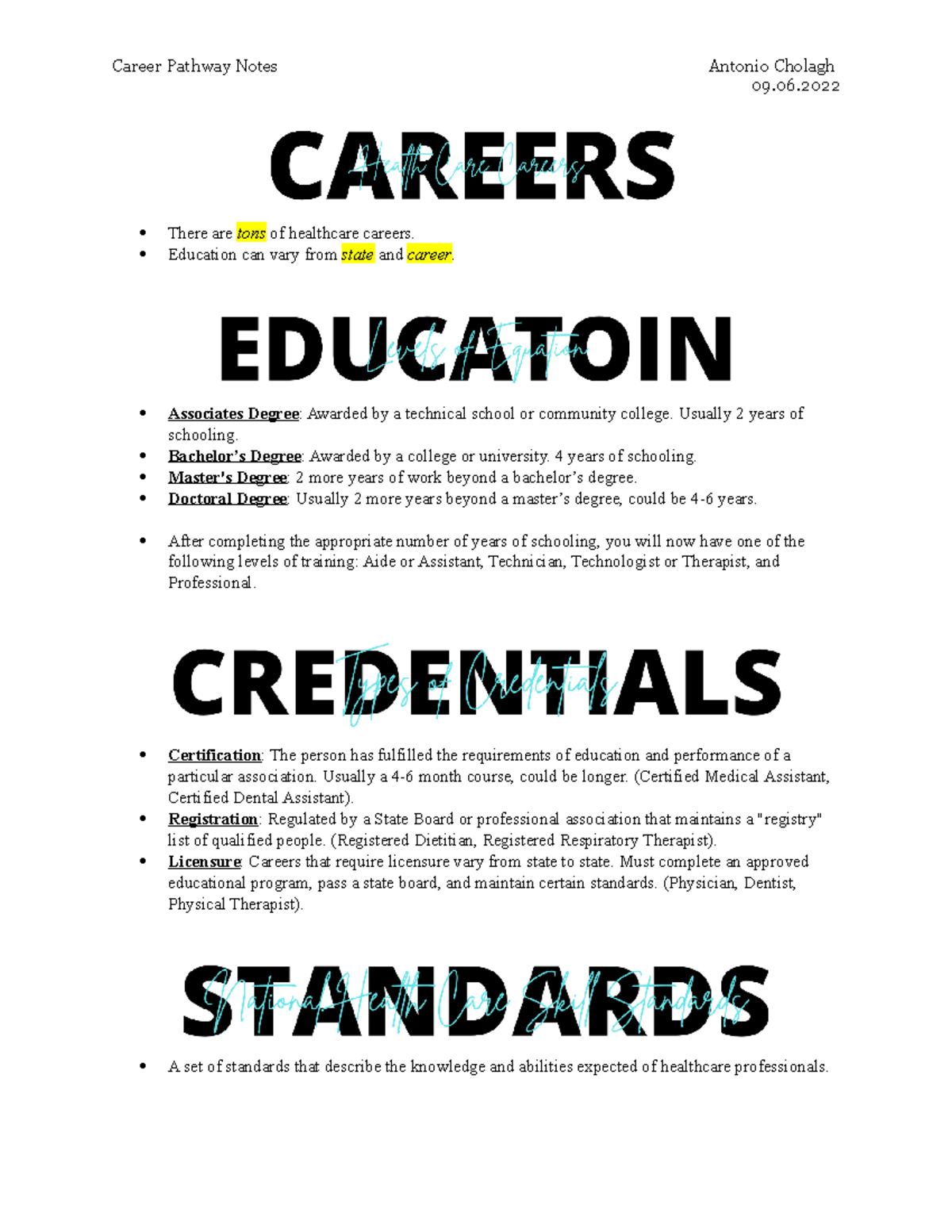 Career Pathway Notes - Hello - Career Pathway Notes Antonio Cholagh 09 ...