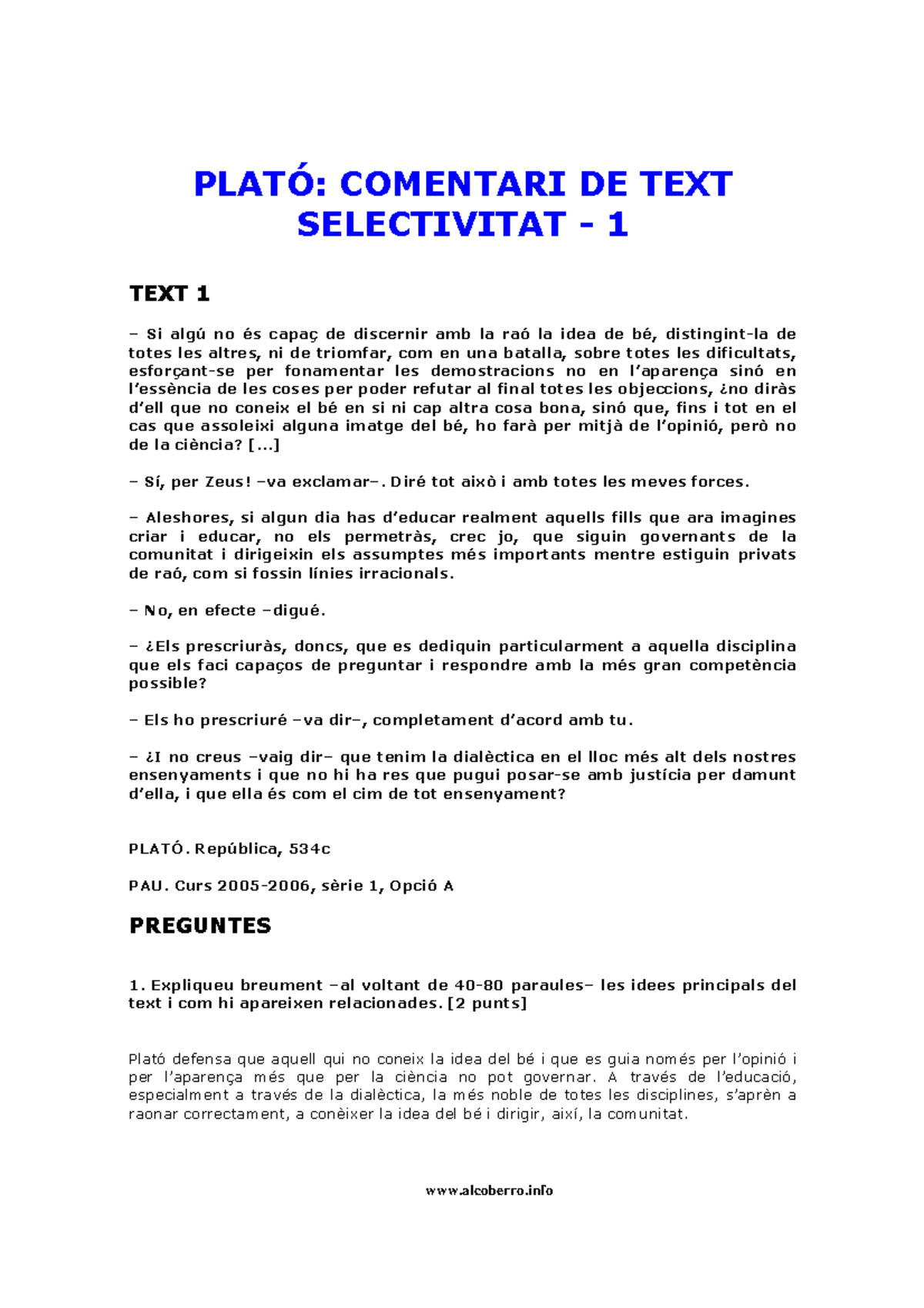 Plato 17 examen de selectivitat, comentario de texto para saber hacer y ...