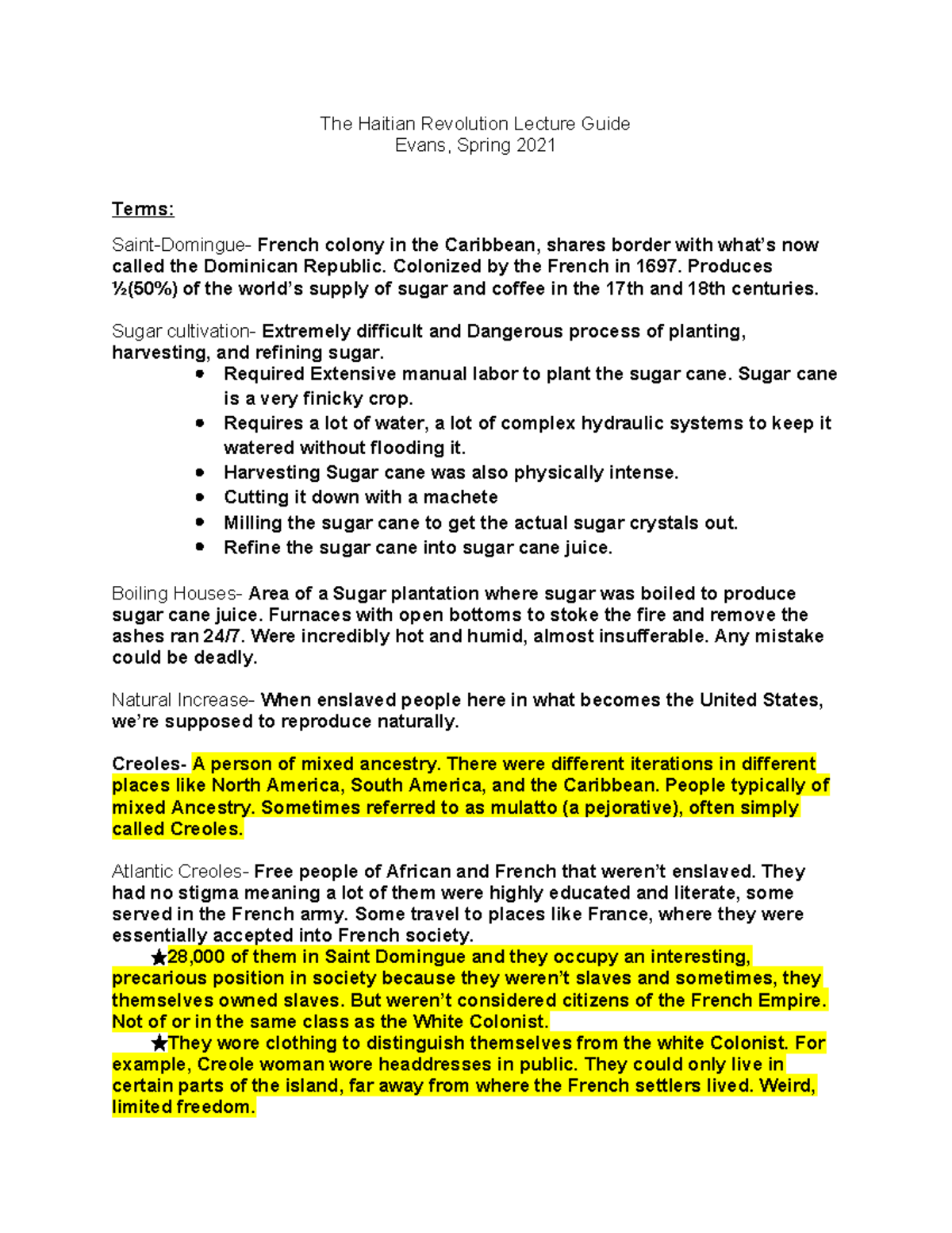 The Haitian Revolution Lecture Guide - Colonized by the French in 1697 ...