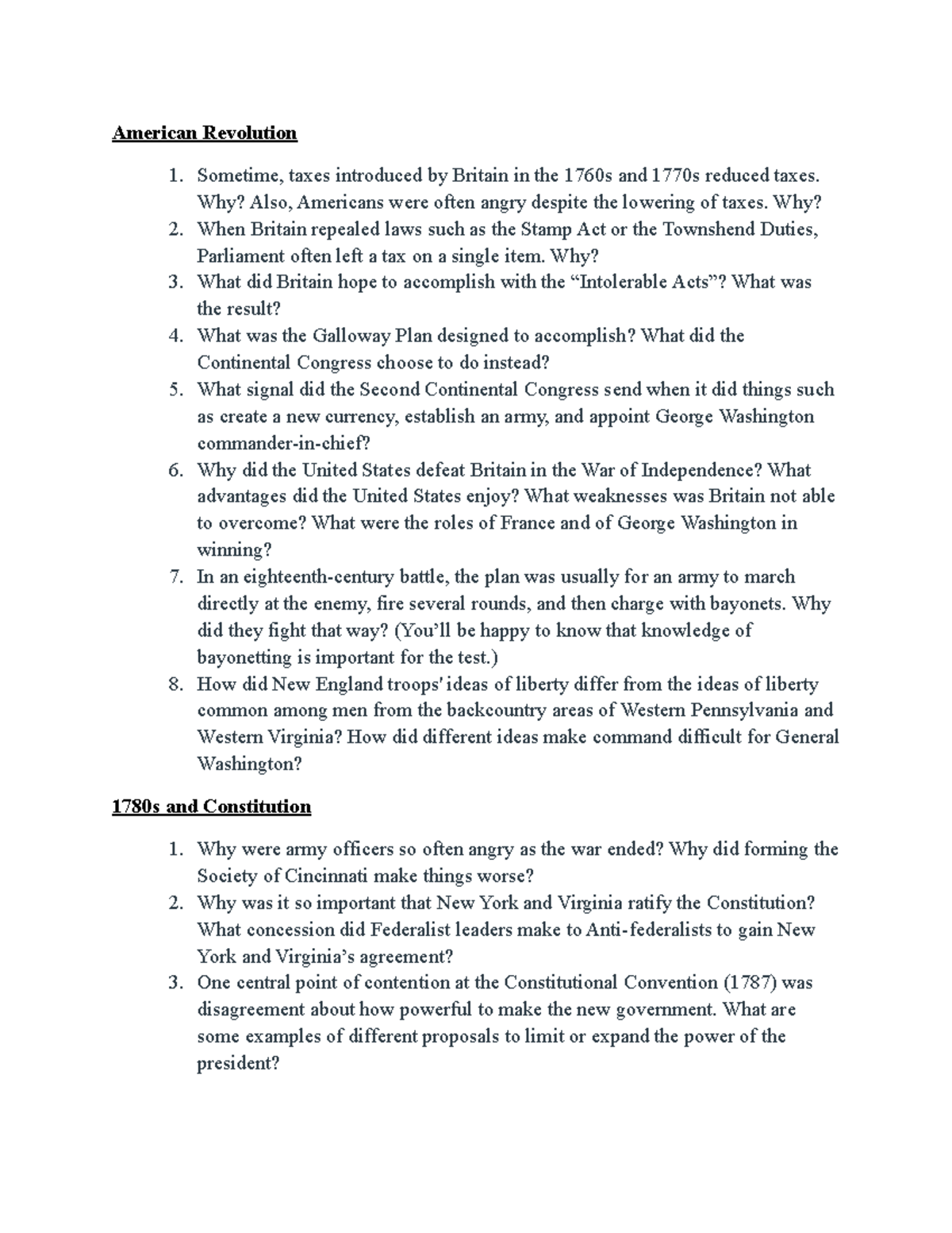 AMH2010 Test Review - American Revolution Sometime, taxes introduced by ...