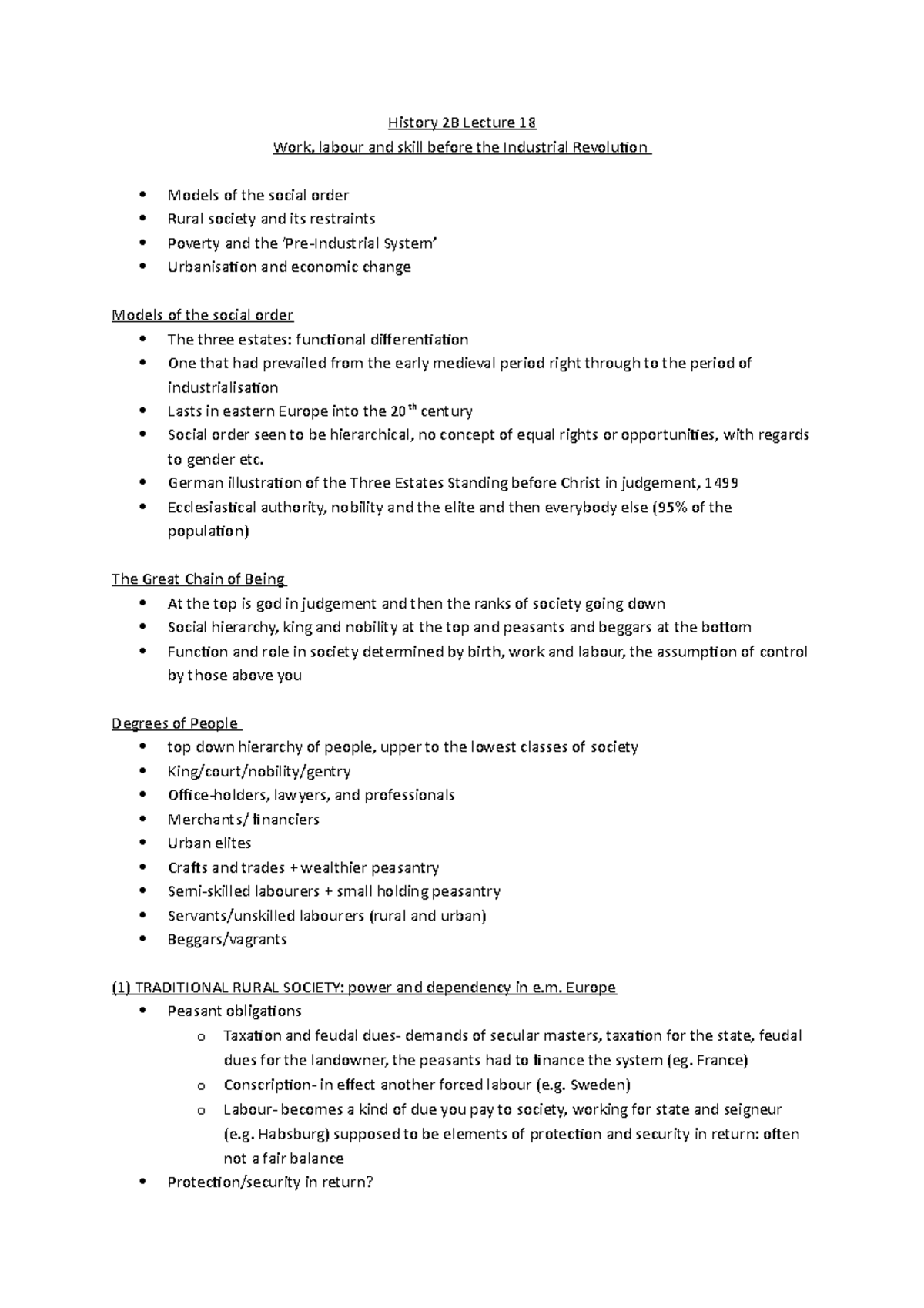 History 2B Lecture 18- Exam - History 2B Lecture 18 Work, labour and ...