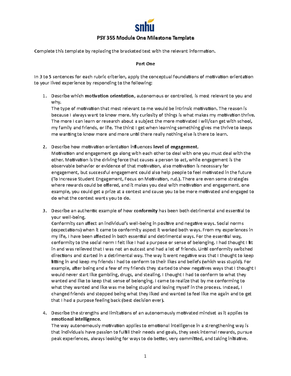 PSY 355 Module One Milestone Template - Studocu