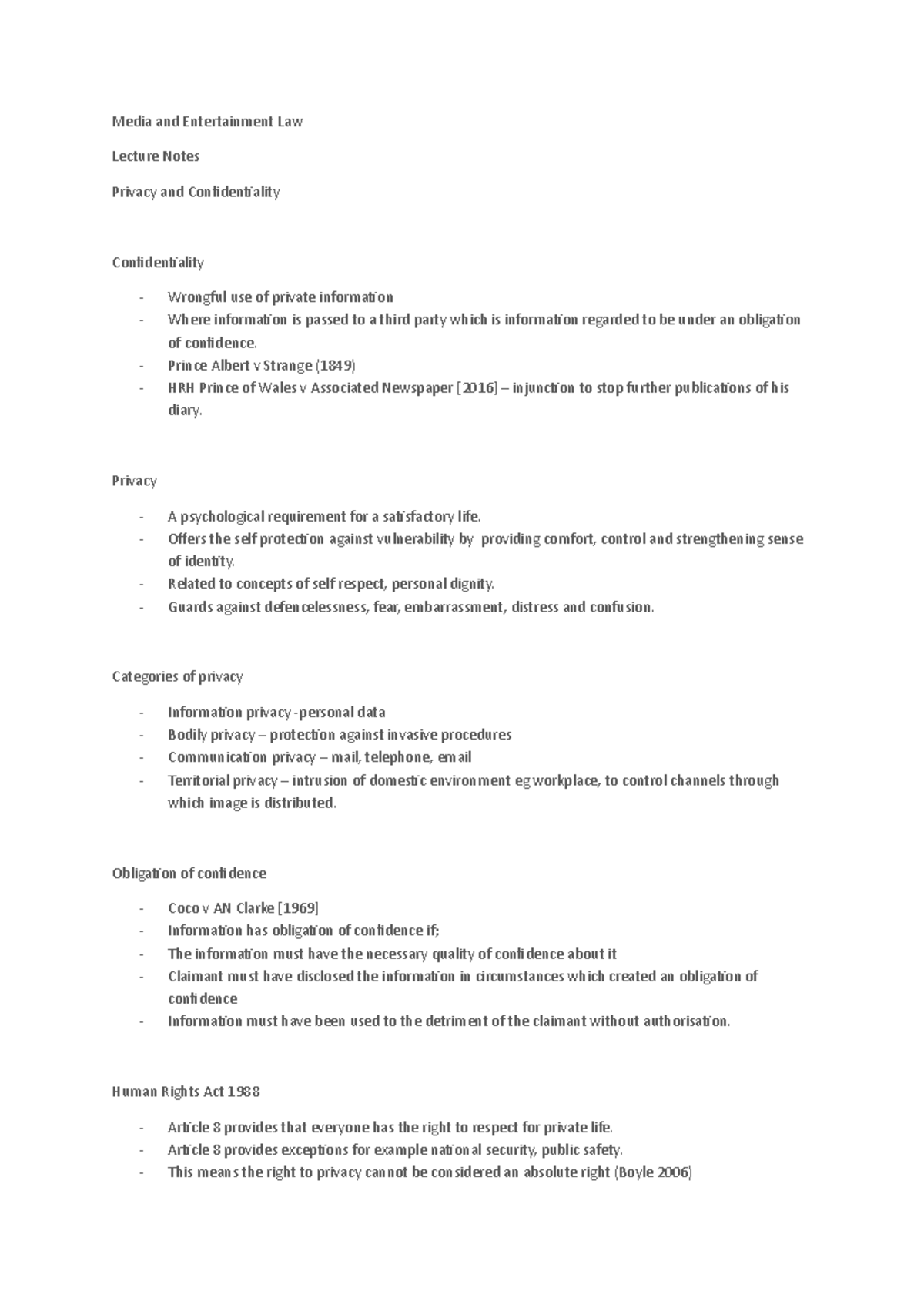 Lecture 3 - Privacy and Confidentiality - Media and Entertainment Law ...
