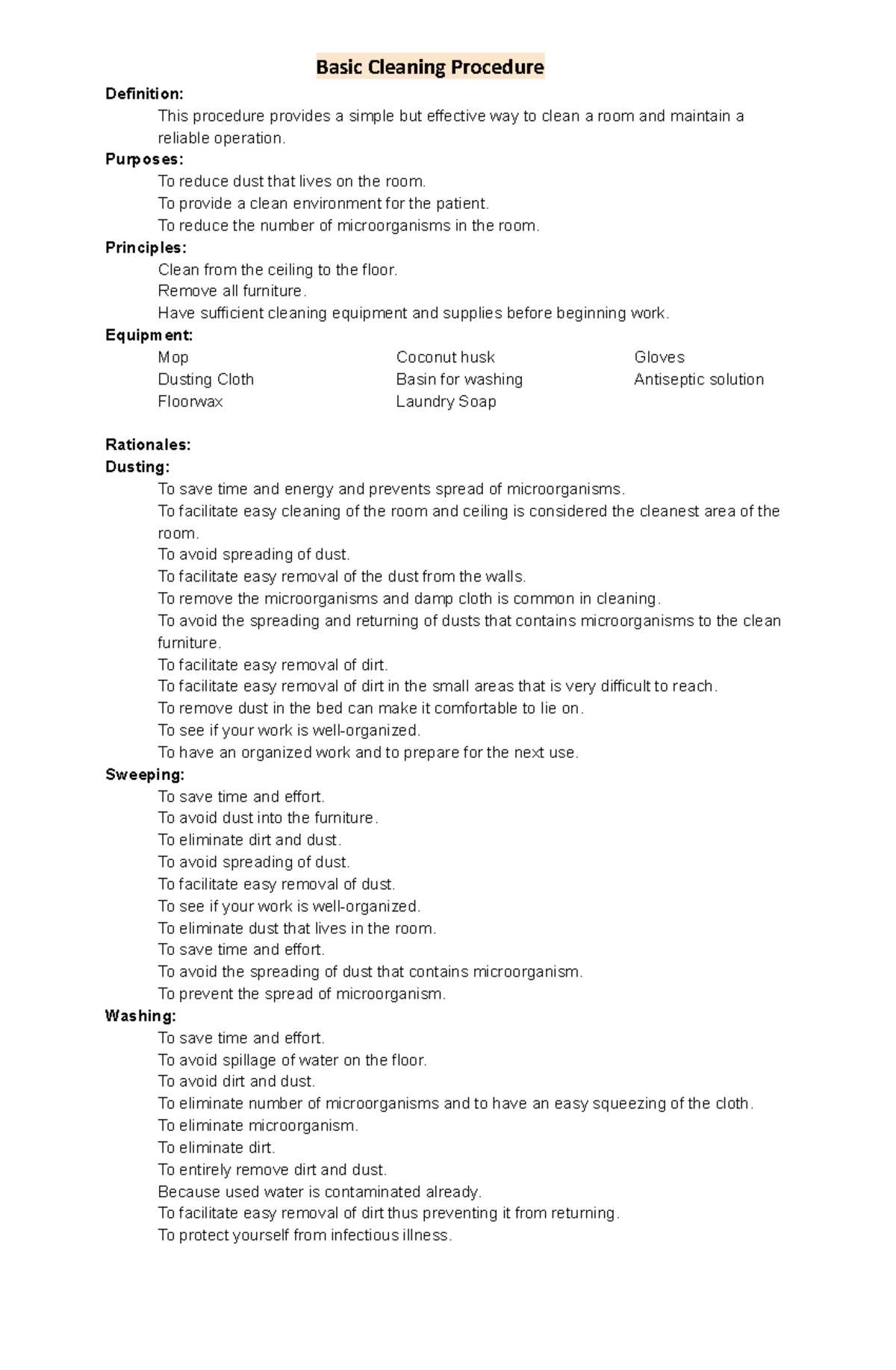 Retdem- Procedures-1 - Basic Cleaning Procedure Definition: This ...