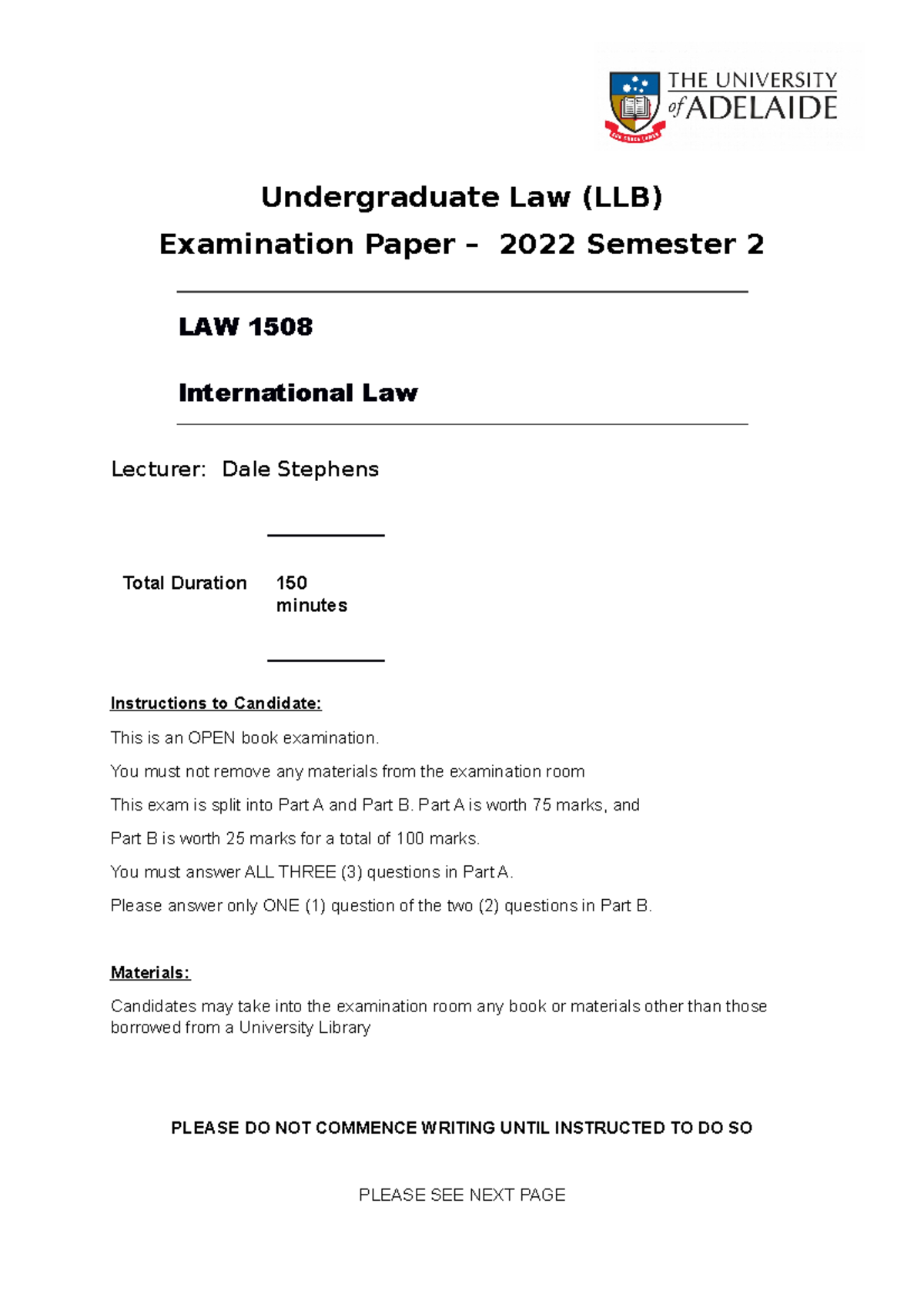 2022 International Law Primary Exam - J Undergraduate Law (LLB ...