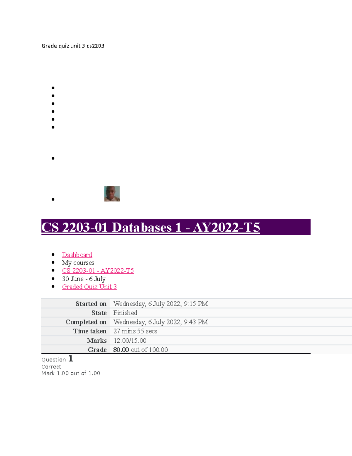 Grade quiz unit 3 cs2203 - Grade quiz unit 3 cs My Courses Resources ...