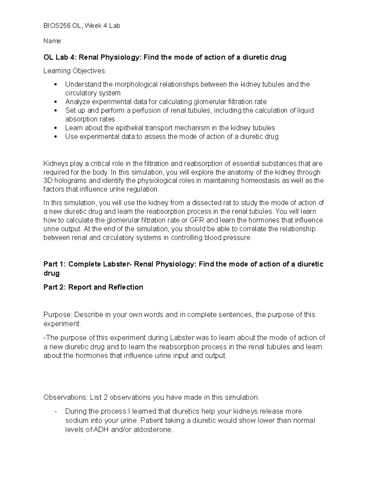Week 4 Labster Activity - BIOS256 OL, Week 4 Lab Name: OL Lab 4: Renal ...