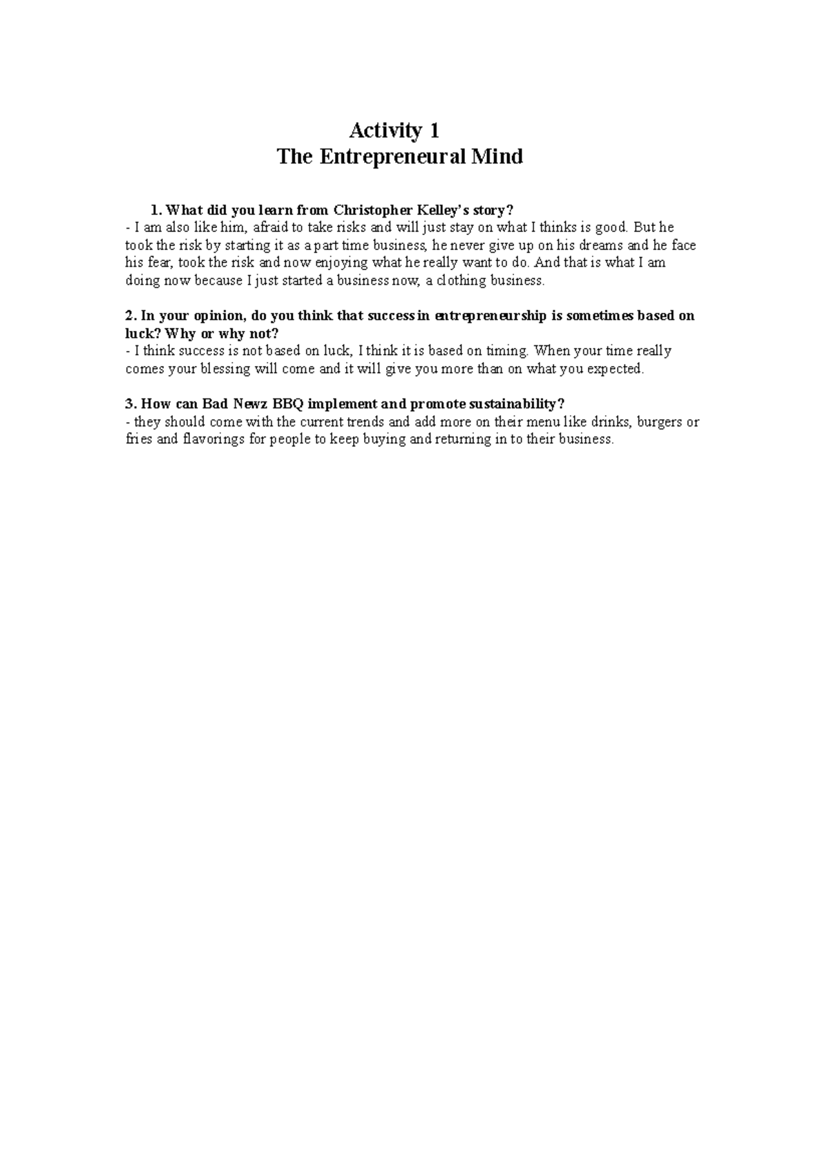 01 Act 1 entrep - activity 1 - Activity 1 The Entrepreneural Mind 1 ...