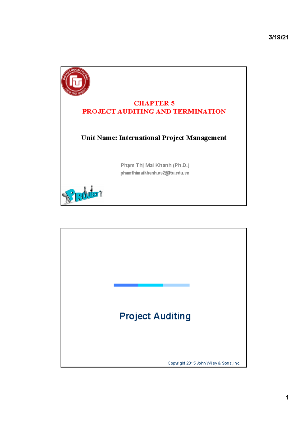 2021-Spring IPM-5-Project Auditing & Termination Handout - CHAPTER 5 PROJECT AUDITING AND - Studocu
