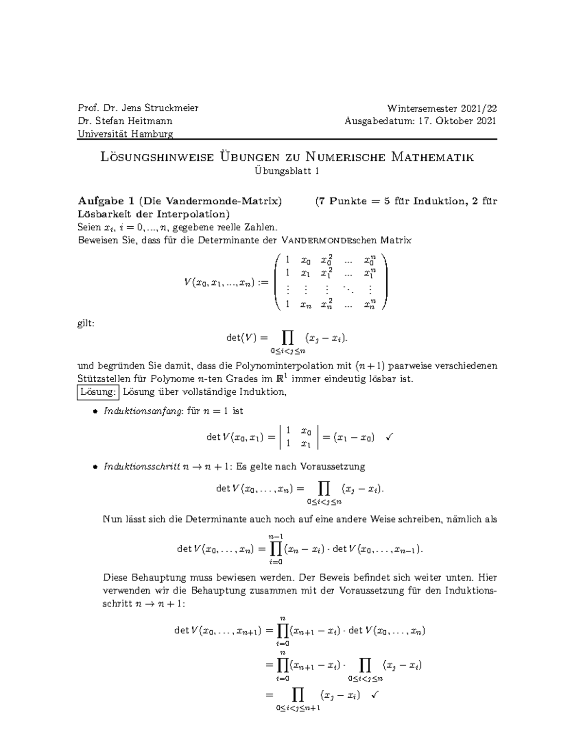 Numerik Lösung Blatt 1 - Prof. Dr. Jens Struckmeier Dr. Stefan Heitmann ...