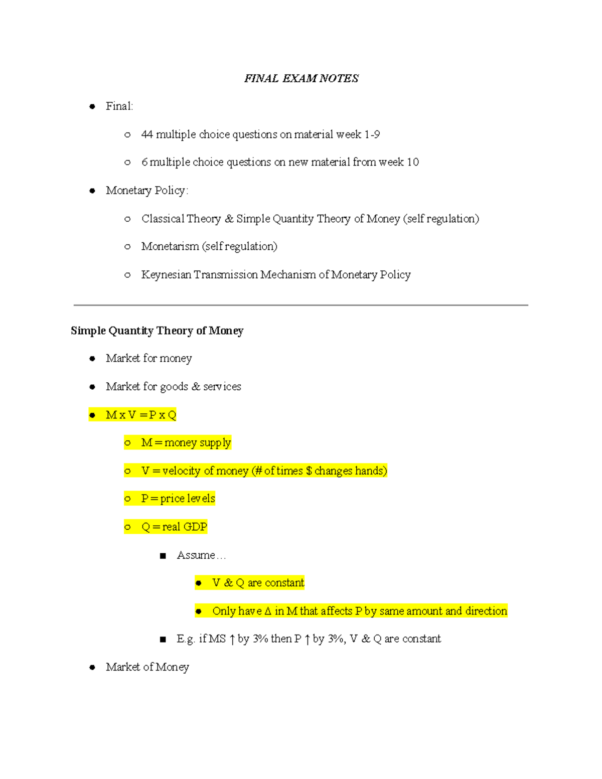 Final Week 10 Notes - FINAL EXAM NOTES Final: 44 multiple choice ...