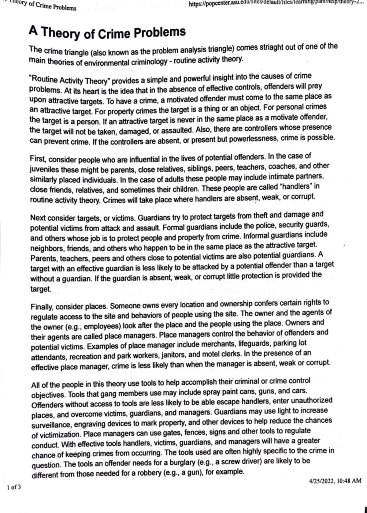 A Theory OF Crime Problems -• •ueory l of of Crime Problems - Studocu