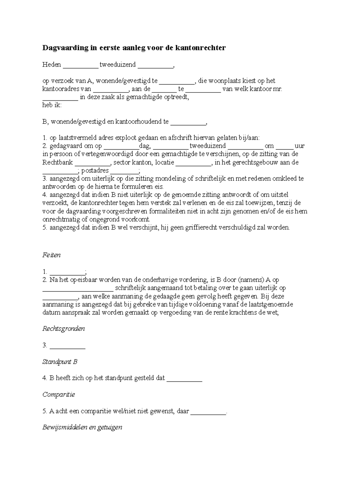 Dagvaarding model - Dagvaarding in eerste aanleg voor de kantonrechter ...
