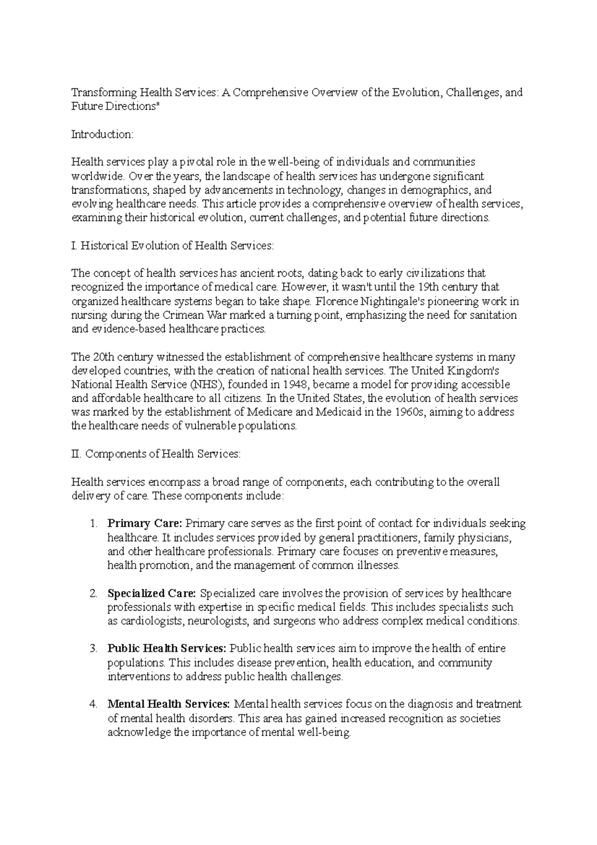 Transforming Health Services - Over the years, the landscape of health ...