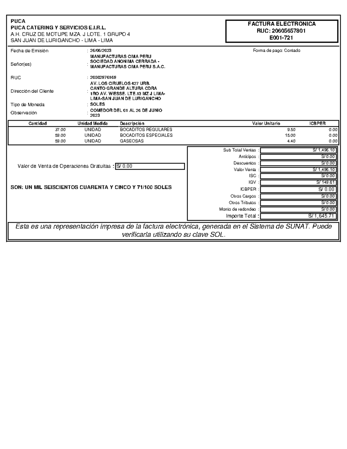 PDF DOC E001 72120605657801 - PUCA PUCA CATERING Y SERVICIOS E.I.R. A. CRUZ DE MOTUPE MZA. J ...